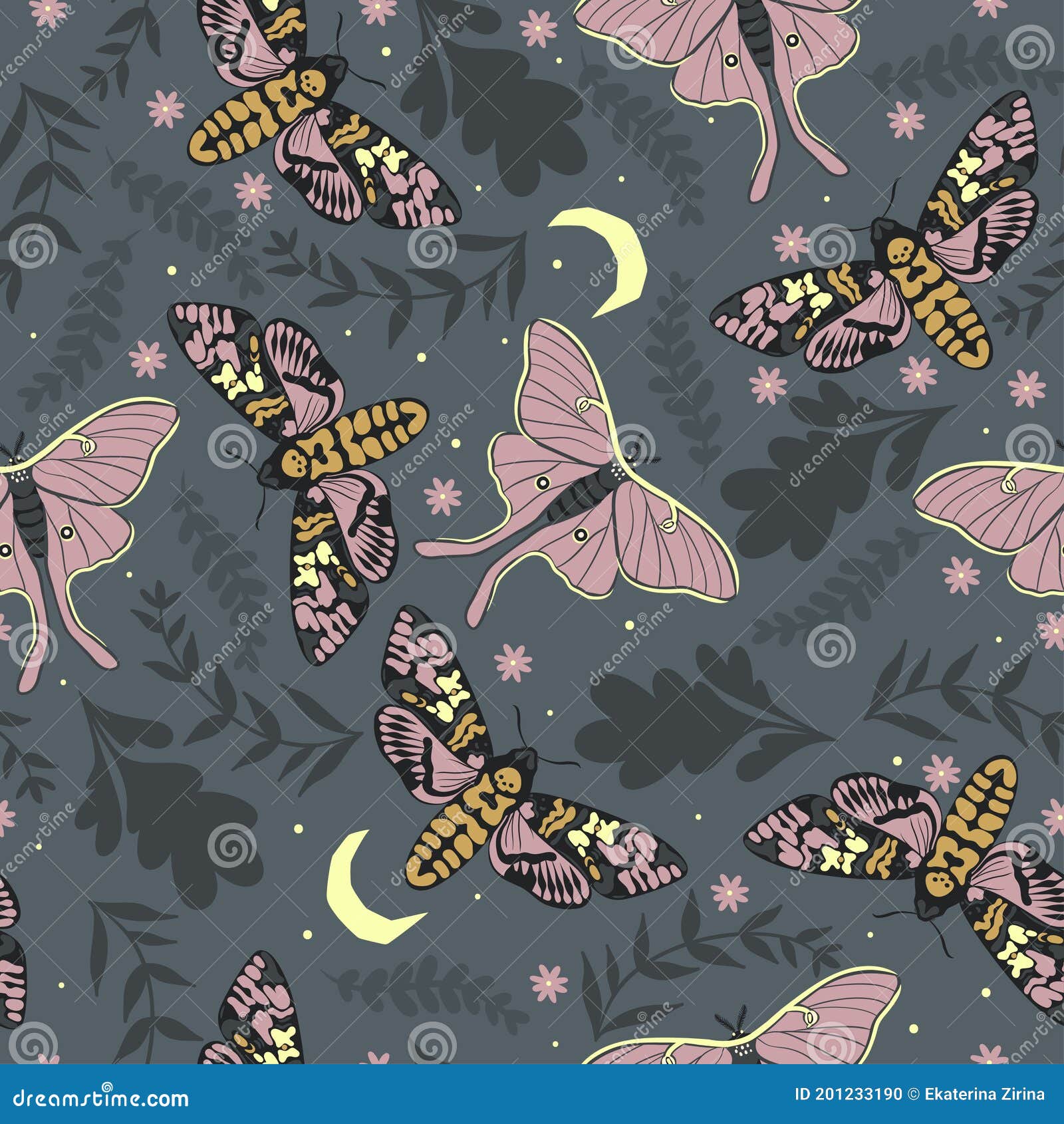 Seamless Pattern with Leaves and Moths.Vector Graphics Stock Vector ...