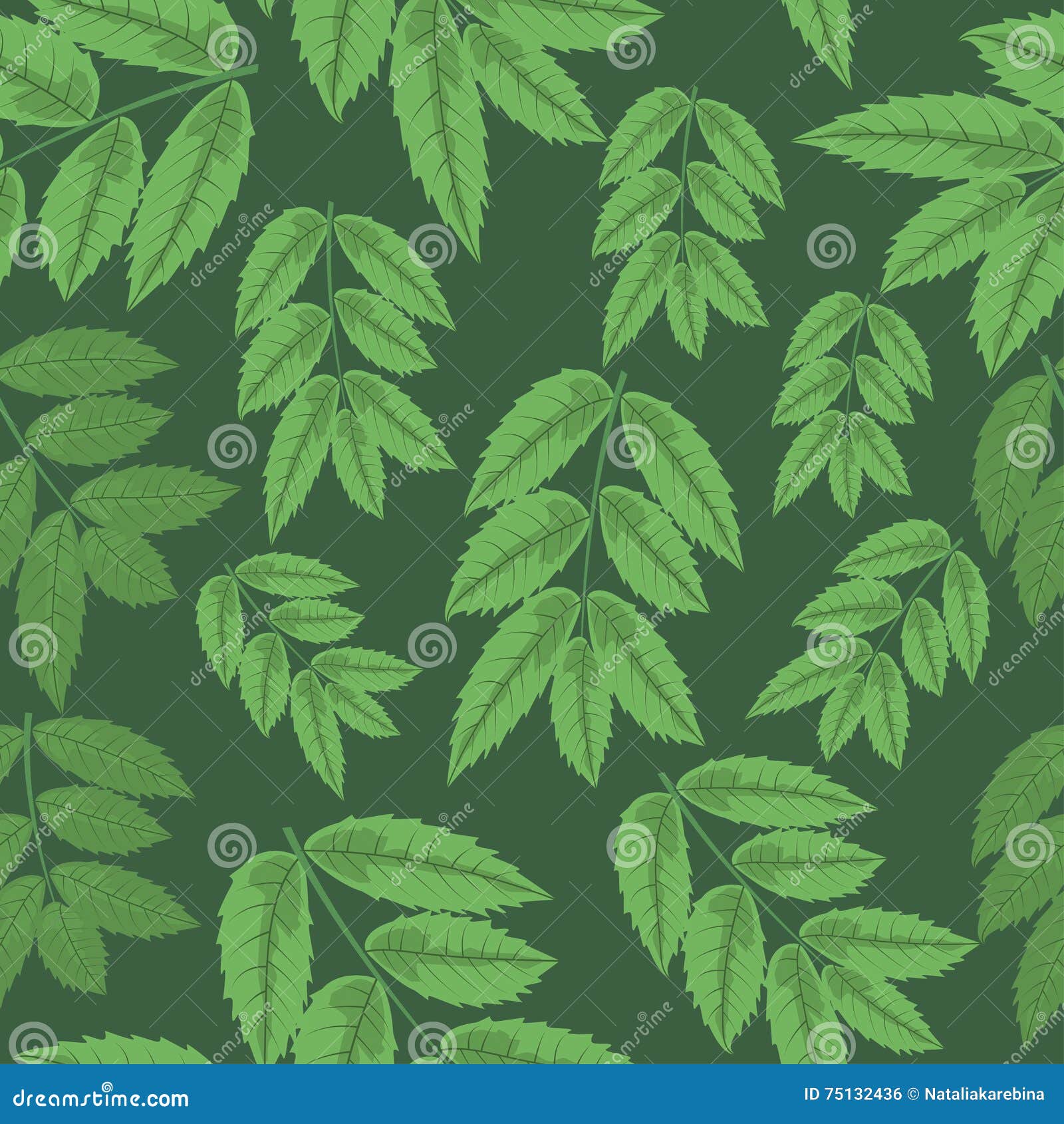 Seamless Pattern Leaves of Rowan on Green Background. Stock Vector ...