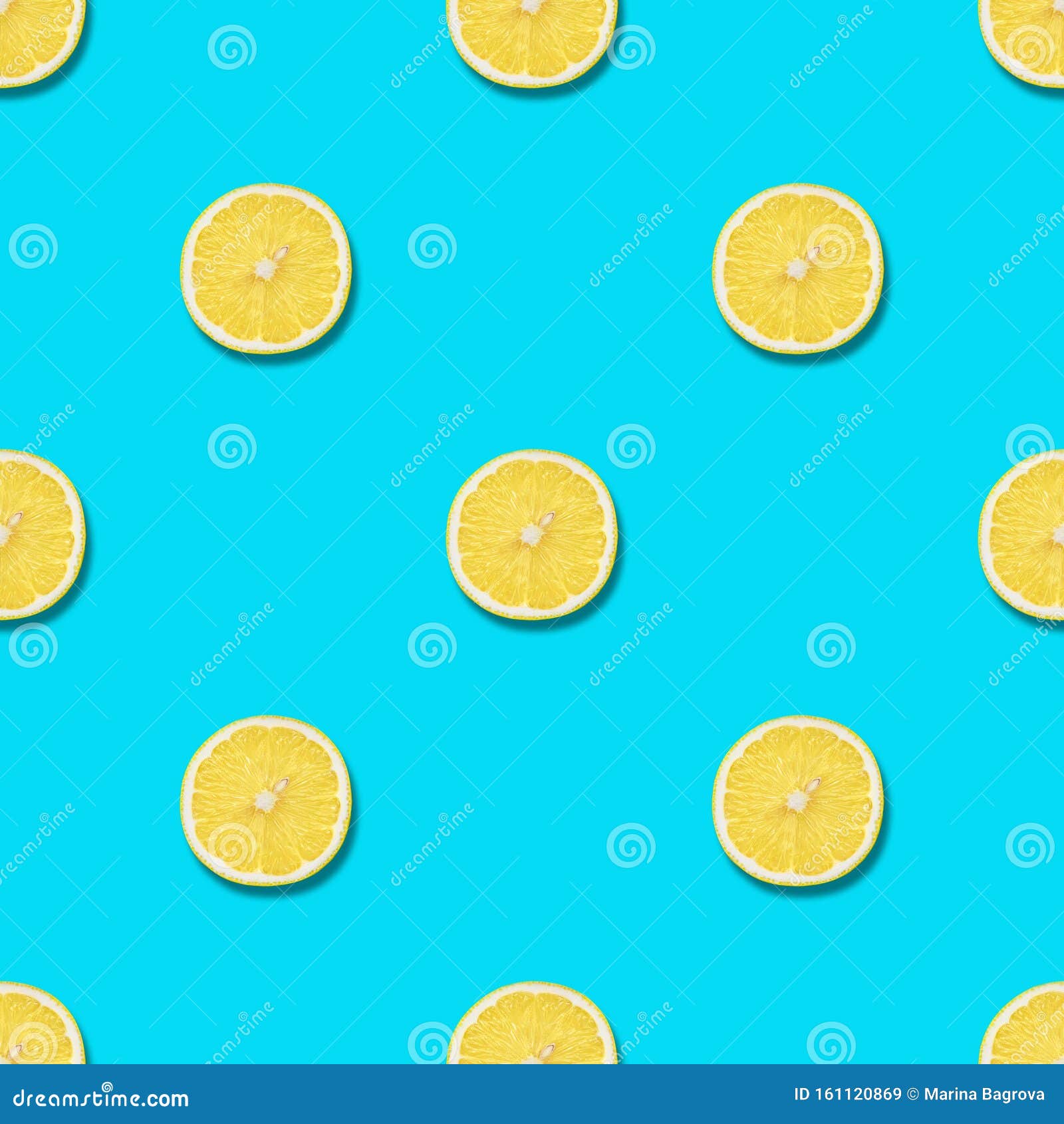 Seamless Pattern with Lemon on Blue Background. Tropical Abstract ...