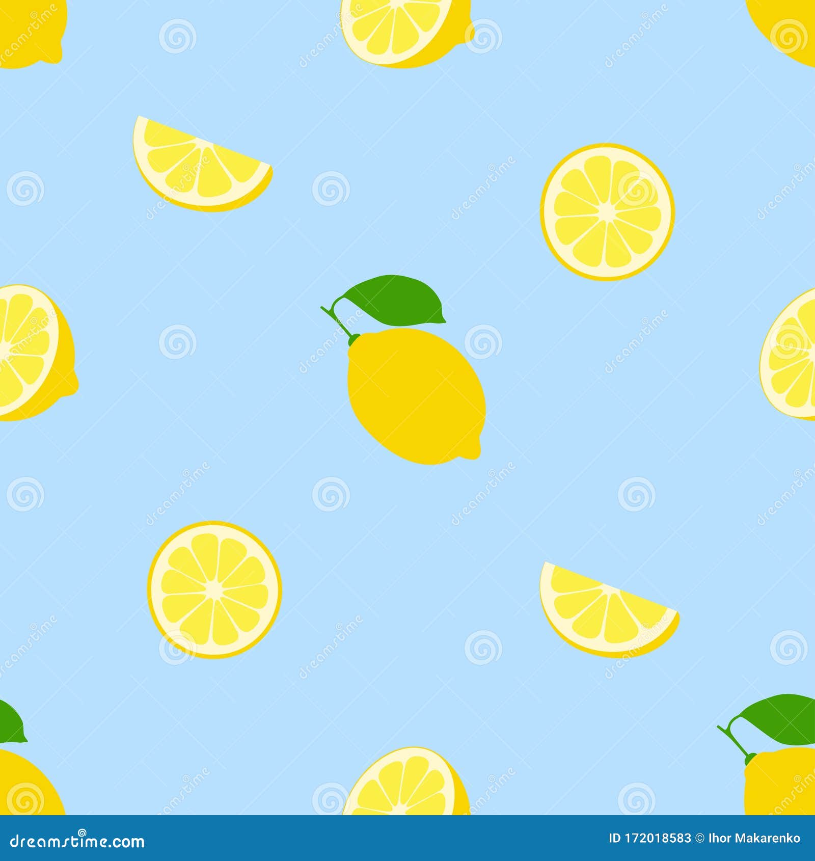 Seamless Pattern Lemon Fruit on a Blue Background Stock Vector ...