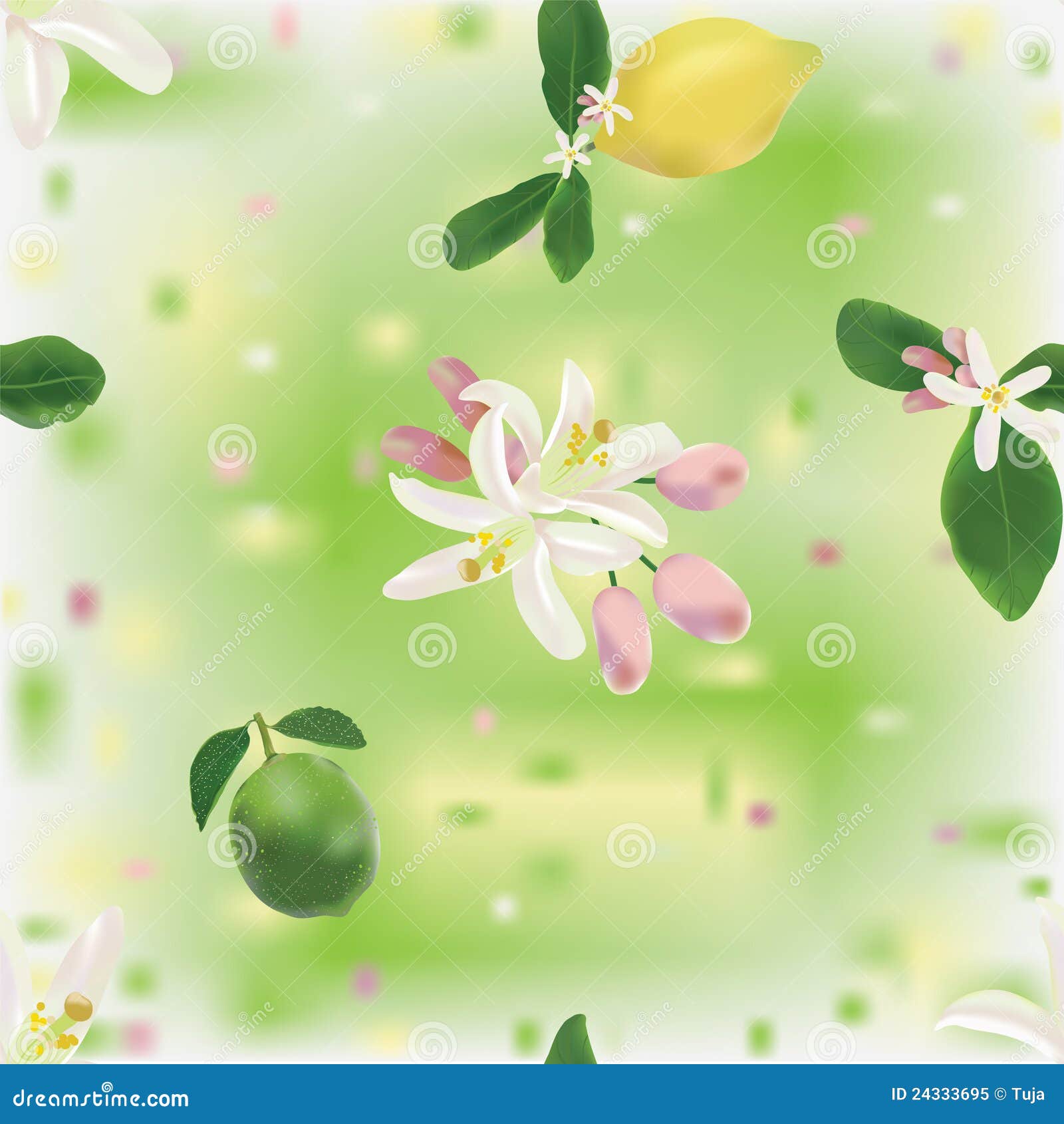 Seamless Pattern with Lemon, Lime and Flowers Stock Vector ...