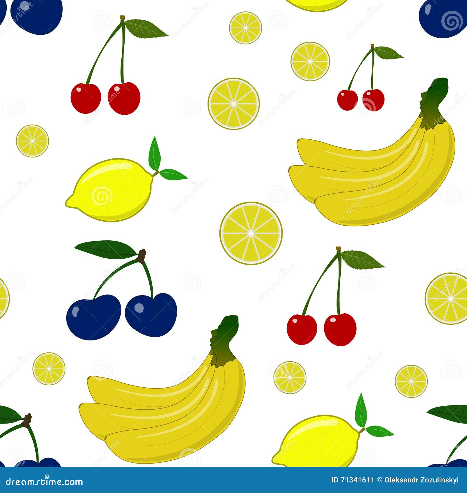 Seamless Pattern with Lemon Plum Cherry Stock Vector - Illustration of ...