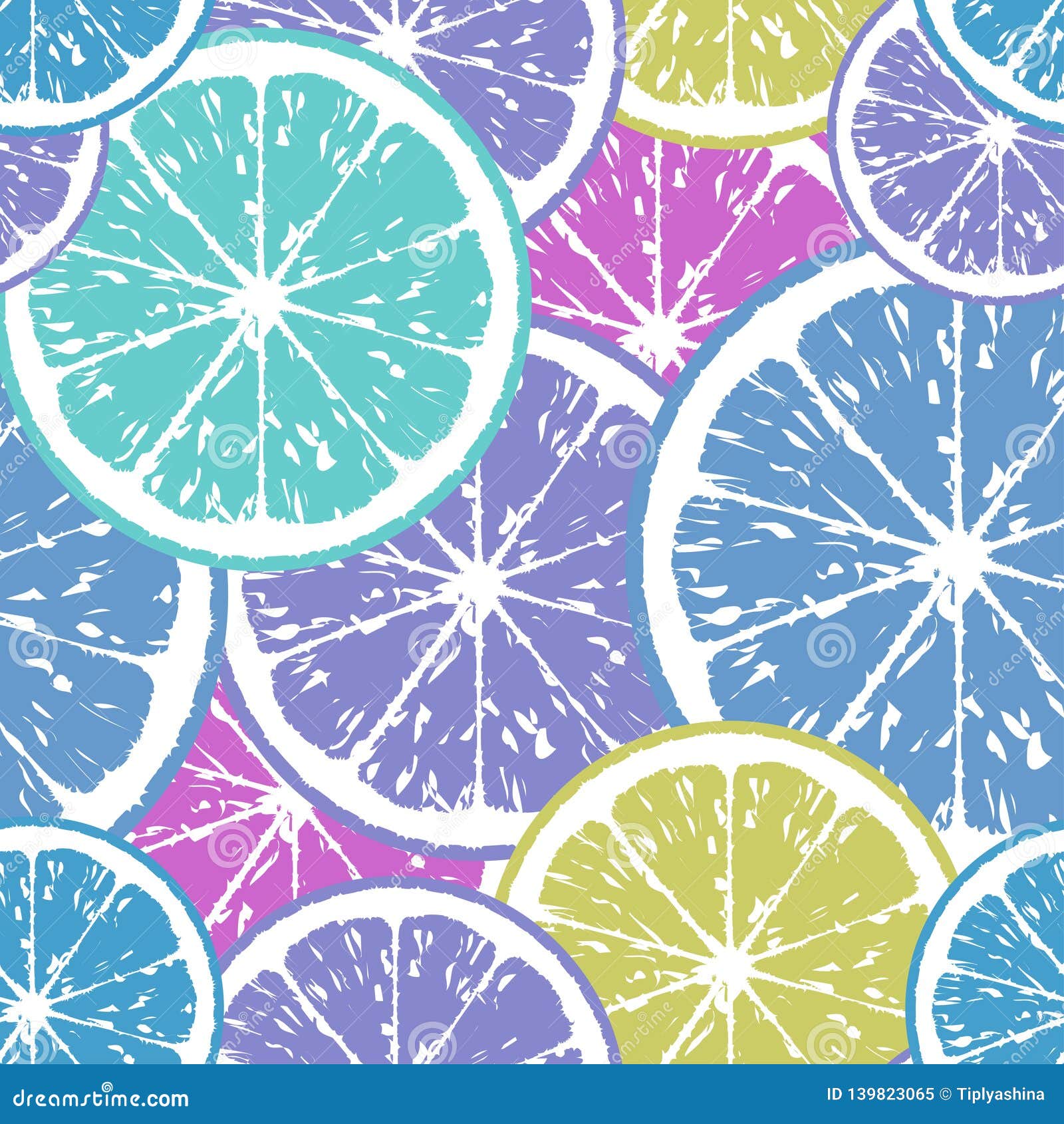Seamless Pattern of Lemon Slices in Cold Colors Stock Vector ...
