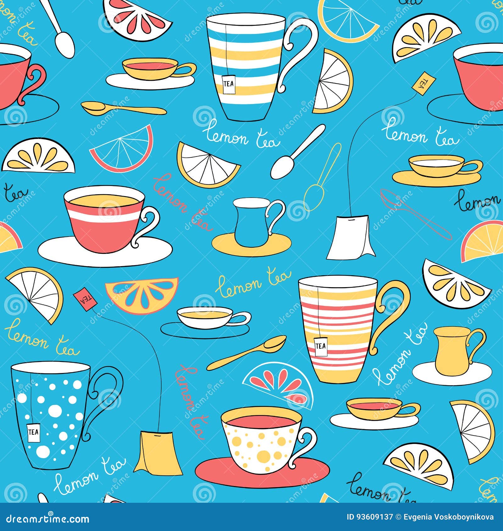 Seamless Pattern with Lemon Tea Stock Vector - Illustration of crockery ...