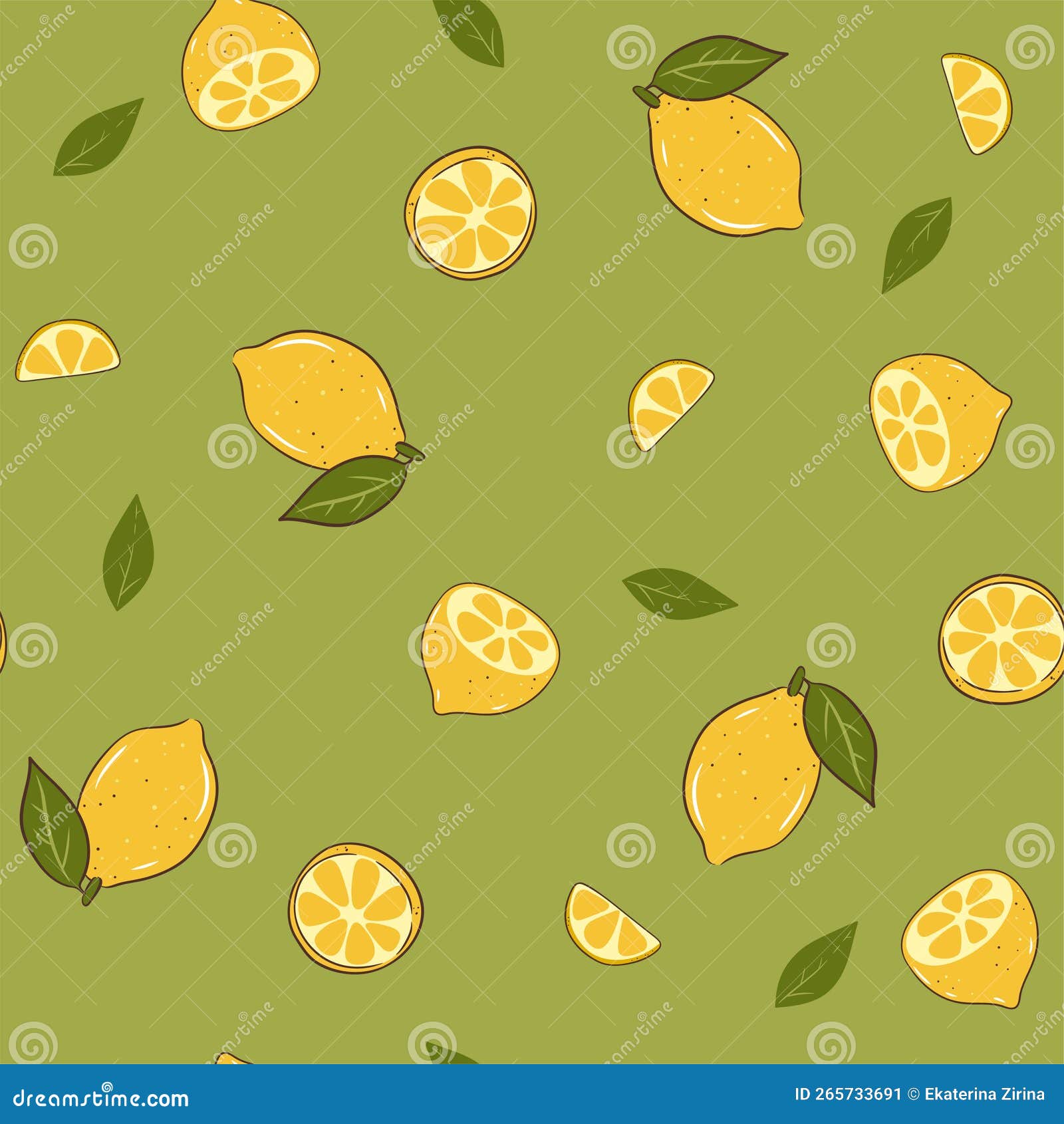 Seamless Pattern with Lemons and Lemon Slices on a Green Background ...