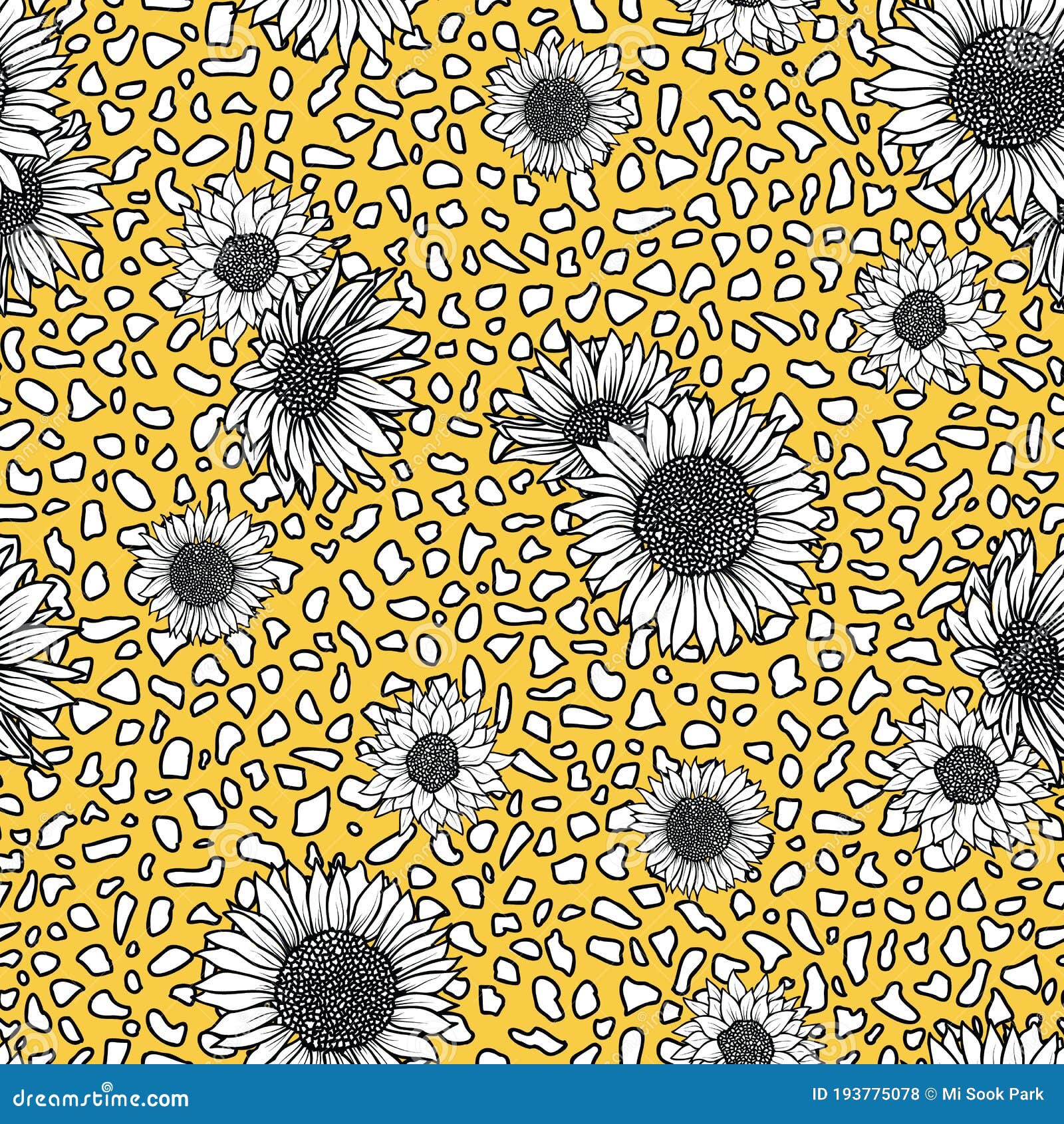 Seamless Pattern Leopard Animal Abstract Geometric with White Sunflower ...