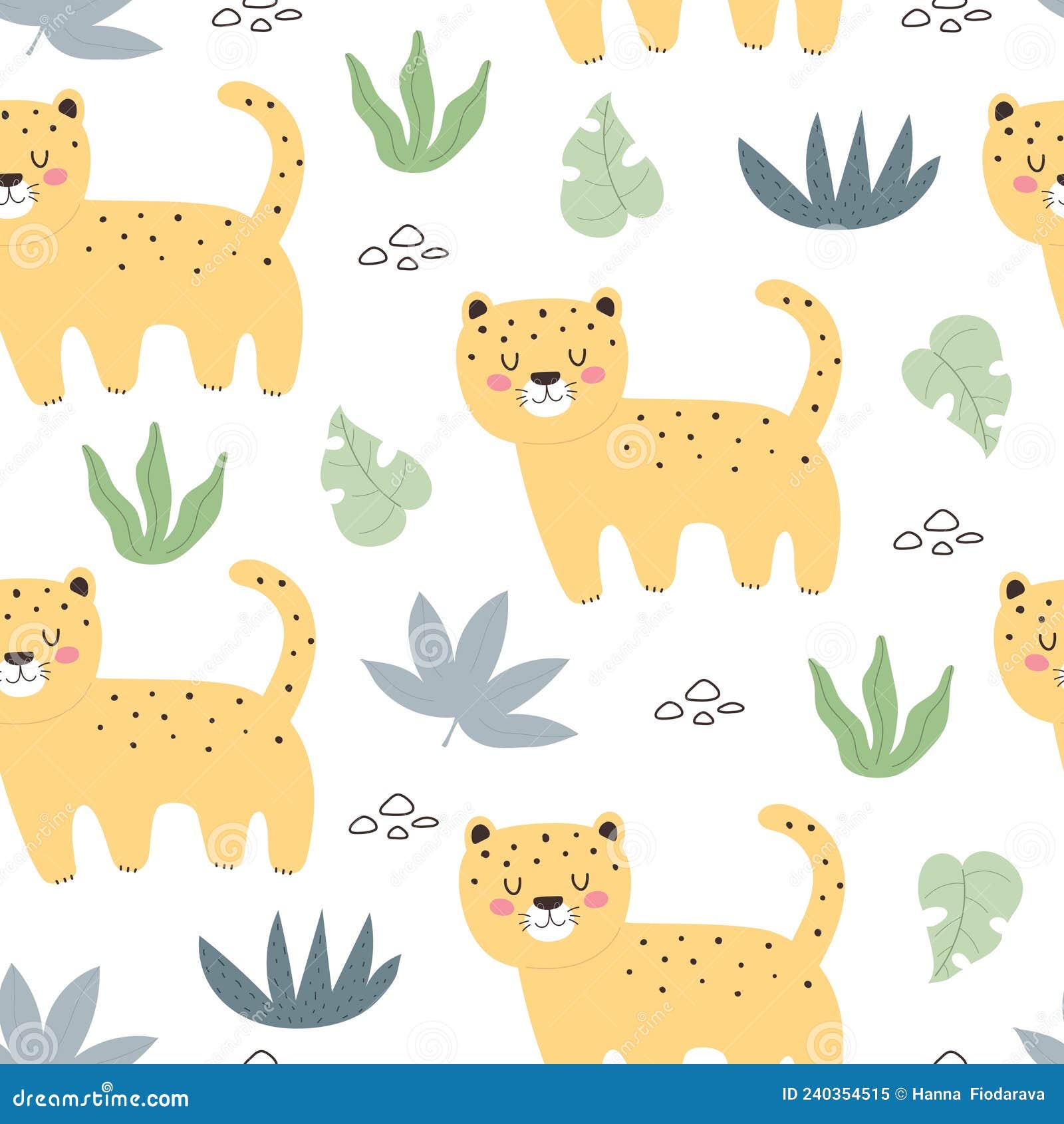 Seamless Pattern with Leopards. Colorful Vector for Kids. Hand Drawing ...