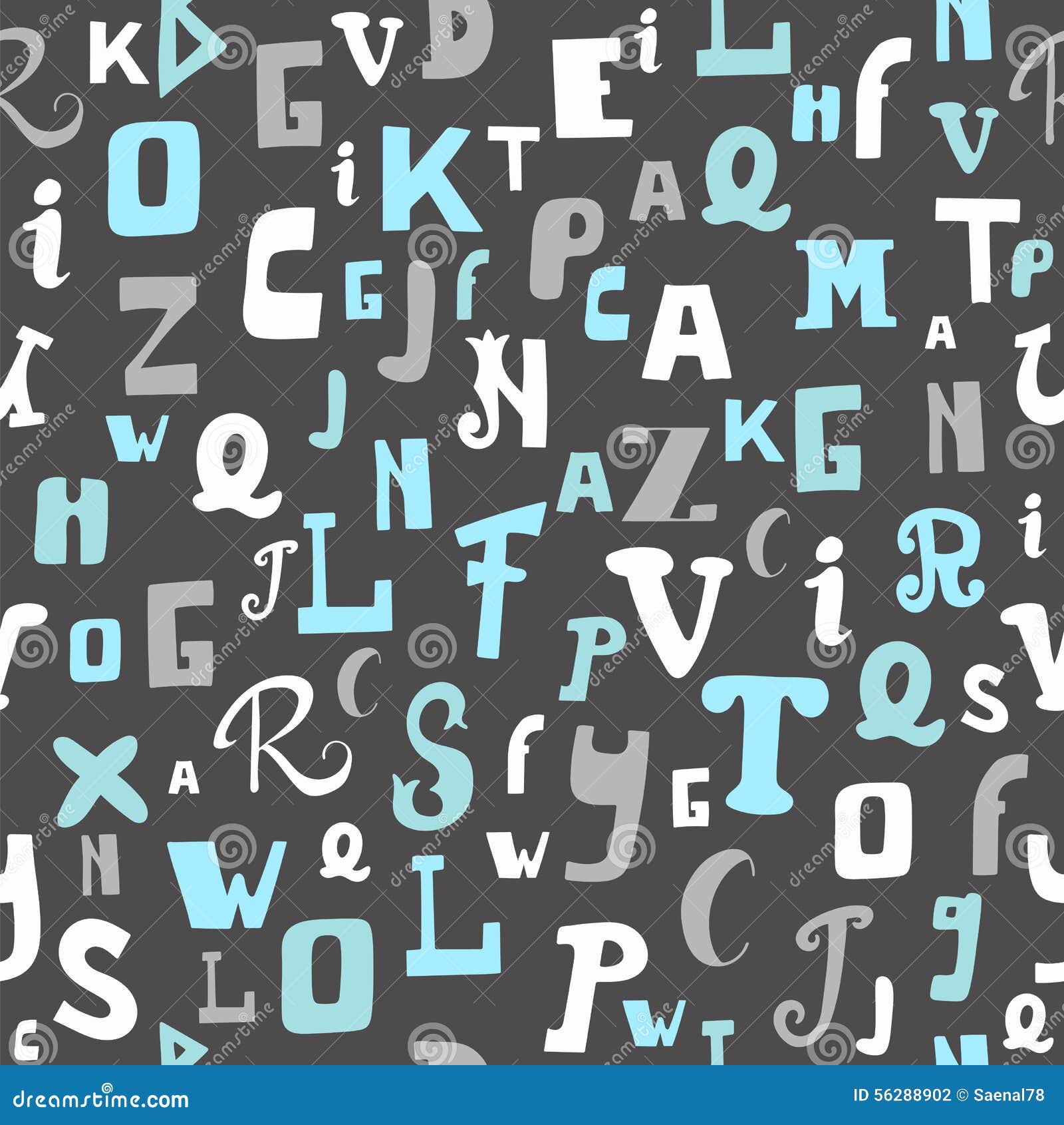 Seamless Pattern with Letters on Grey Background. Hand Drawn Alp Stock ...