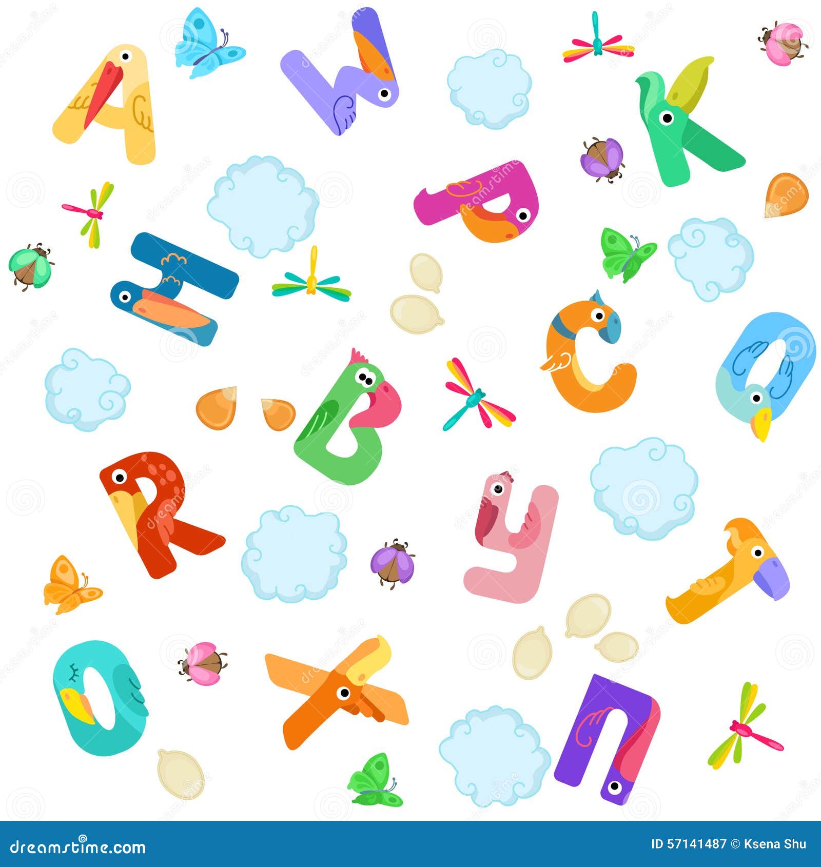 Seamless Pattern from Letters Like Birds Stock Vector - Illustration of ...