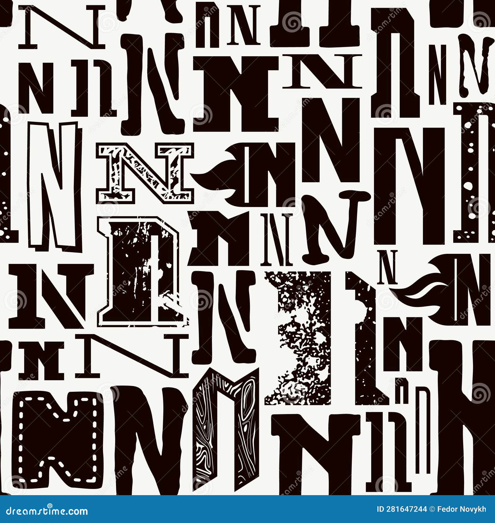 Seamless Pattern with Letters N in Typographic Style Stock Vector ...