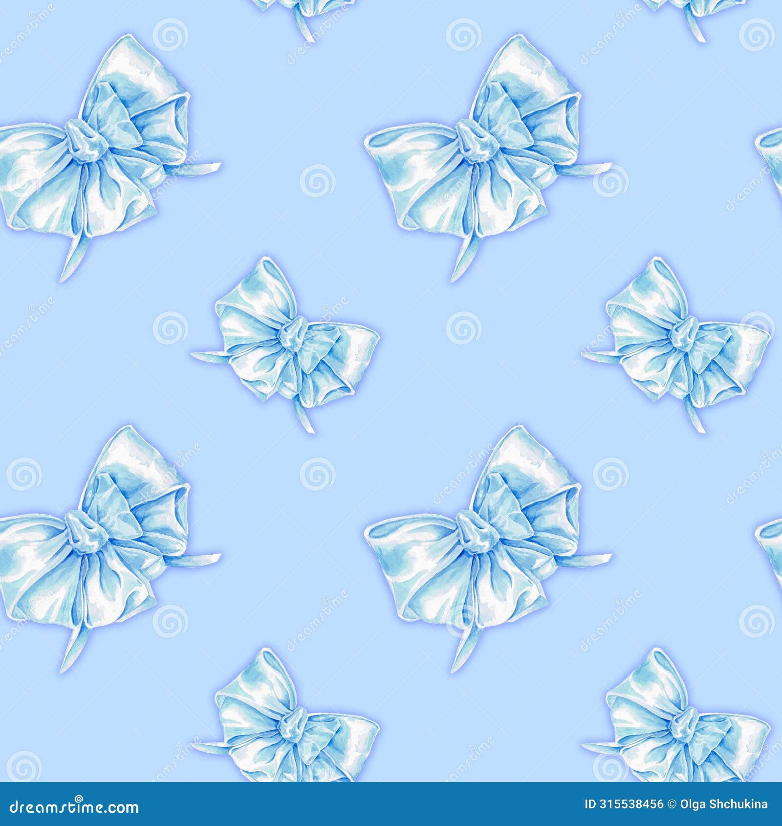 Blue Bows, Seamless Pattern on a Blue Background Stock Illustration ...