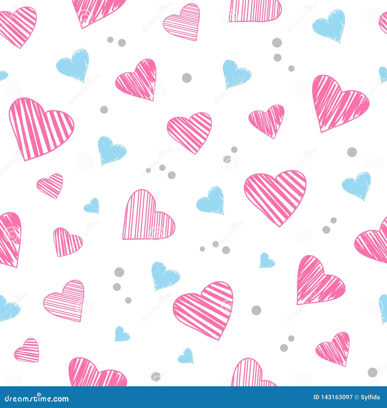 Seamless Pattern with Light Pink and Blue Hearts. Vector Illustration ...
