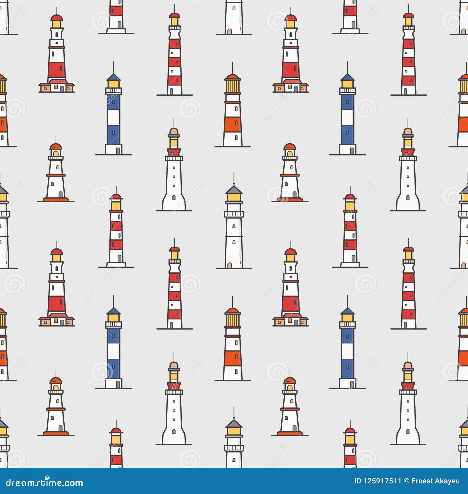 Set With Lighthouses. Linear Illustration. Black And White Drawing On A ...