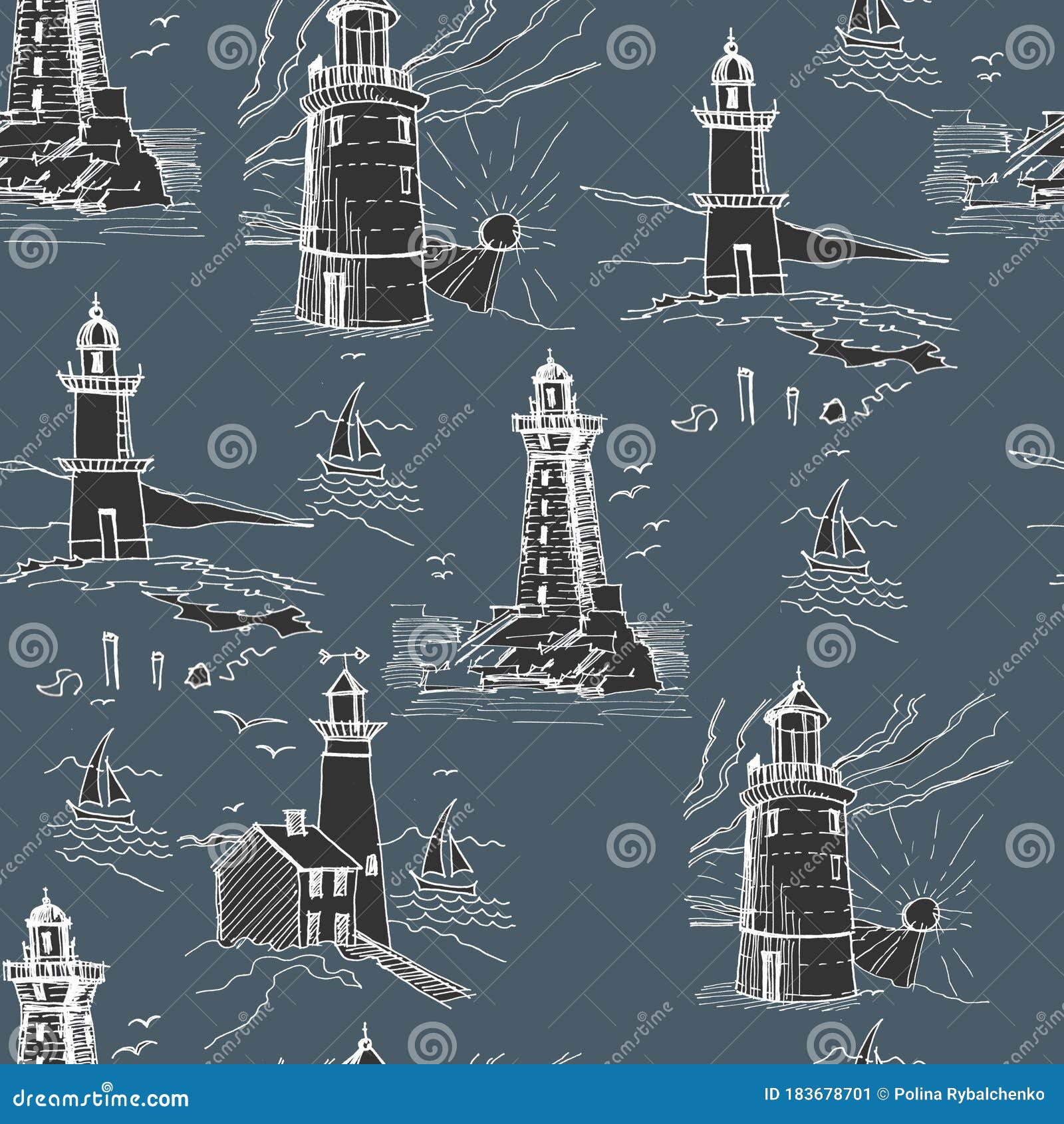 Seamless Pattern of Lighthouses on a White Background. Stock ...