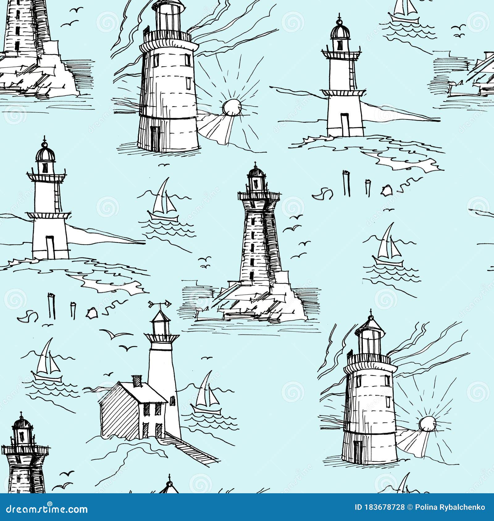 Seamless Pattern of Lighthouses on a White Background. Stock ...