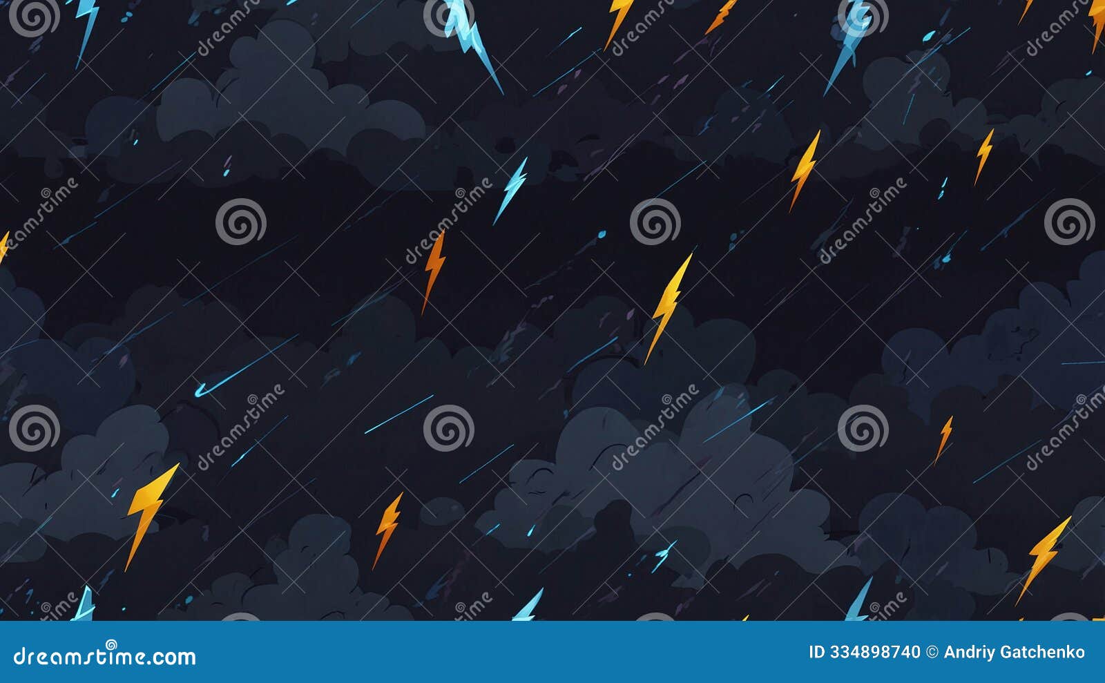Seamless Pattern of Lightning Bolts and Dark Clouds on a Night Sky ...