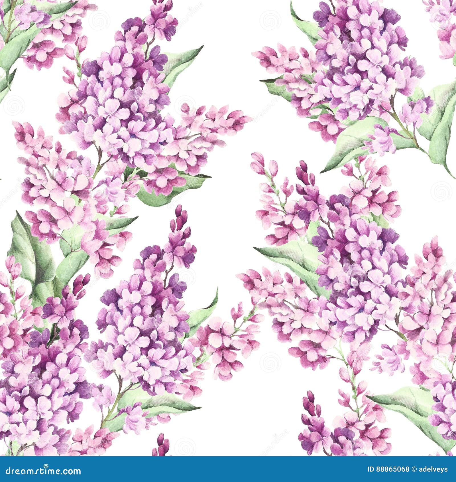 Seamless Pattern with Lilac Flowers. Watercolor Illustration Stock ...