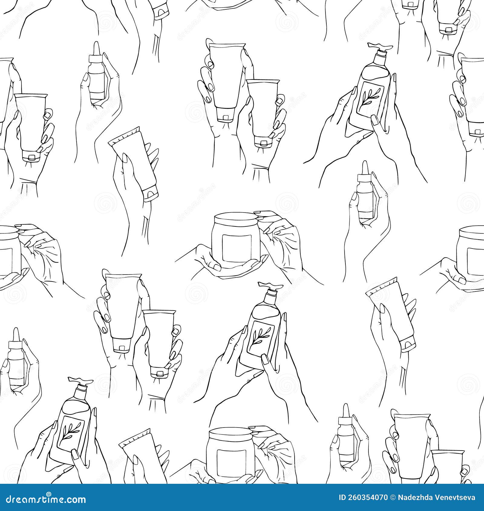Seamless Pattern in Line Art Style with the Image of Hands Holding ...