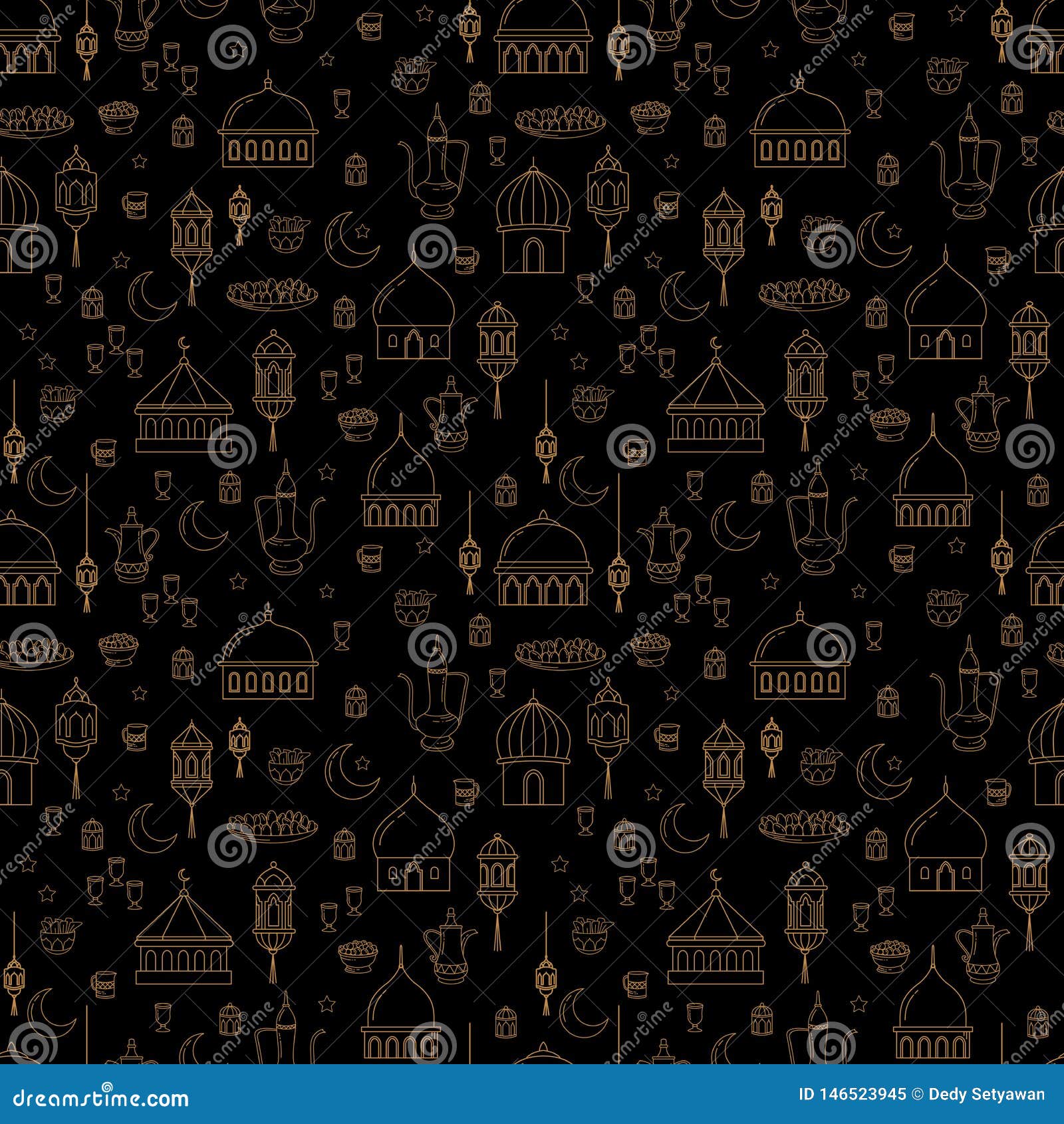 Eid Al-Fitr Celebration Pattern Line Art Stock Vector - Illustration of ...