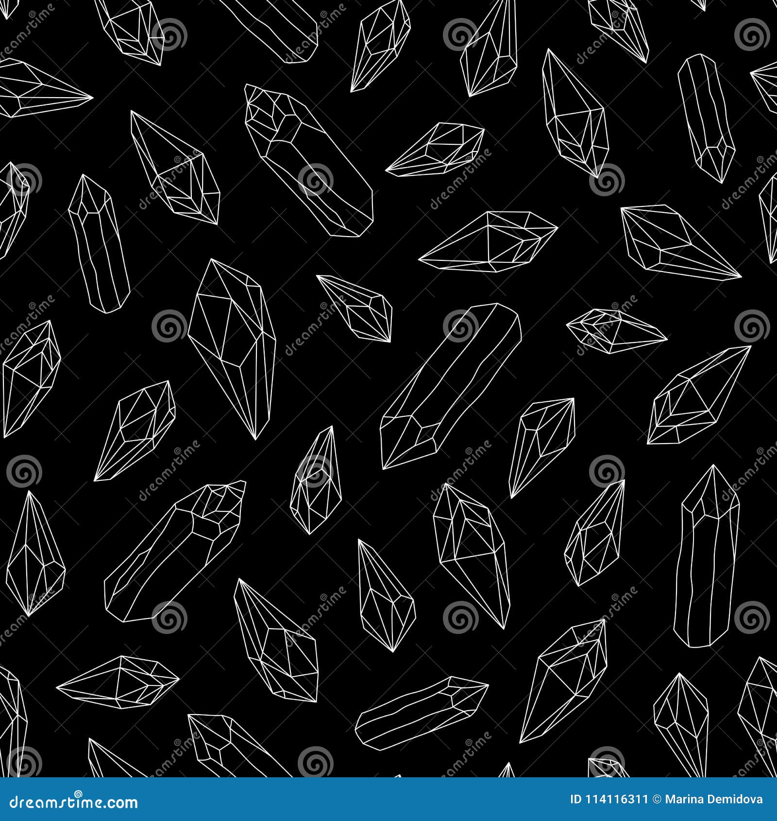 Gems, Crystals Black and White Pattern Vector Stock Vector ...