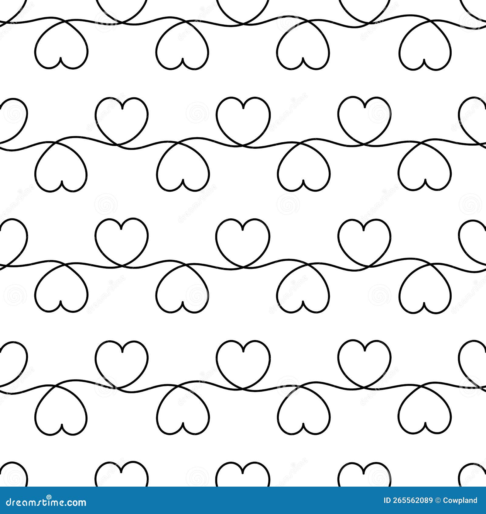 Seamless Pattern, Line Drawing of Hearts Stock Vector - Illustration of ...