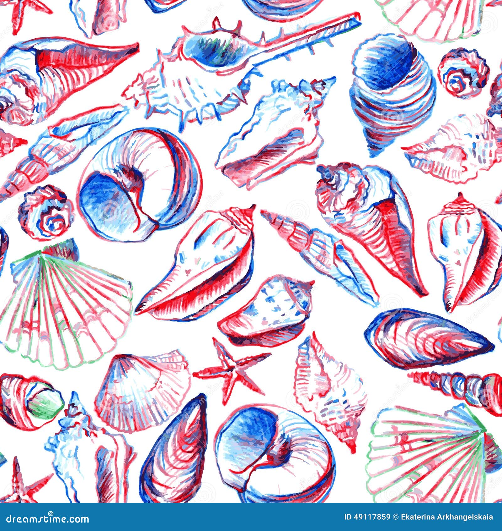 Seamless Pattern with Line Drawing Shells Stock Vector - Illustration ...