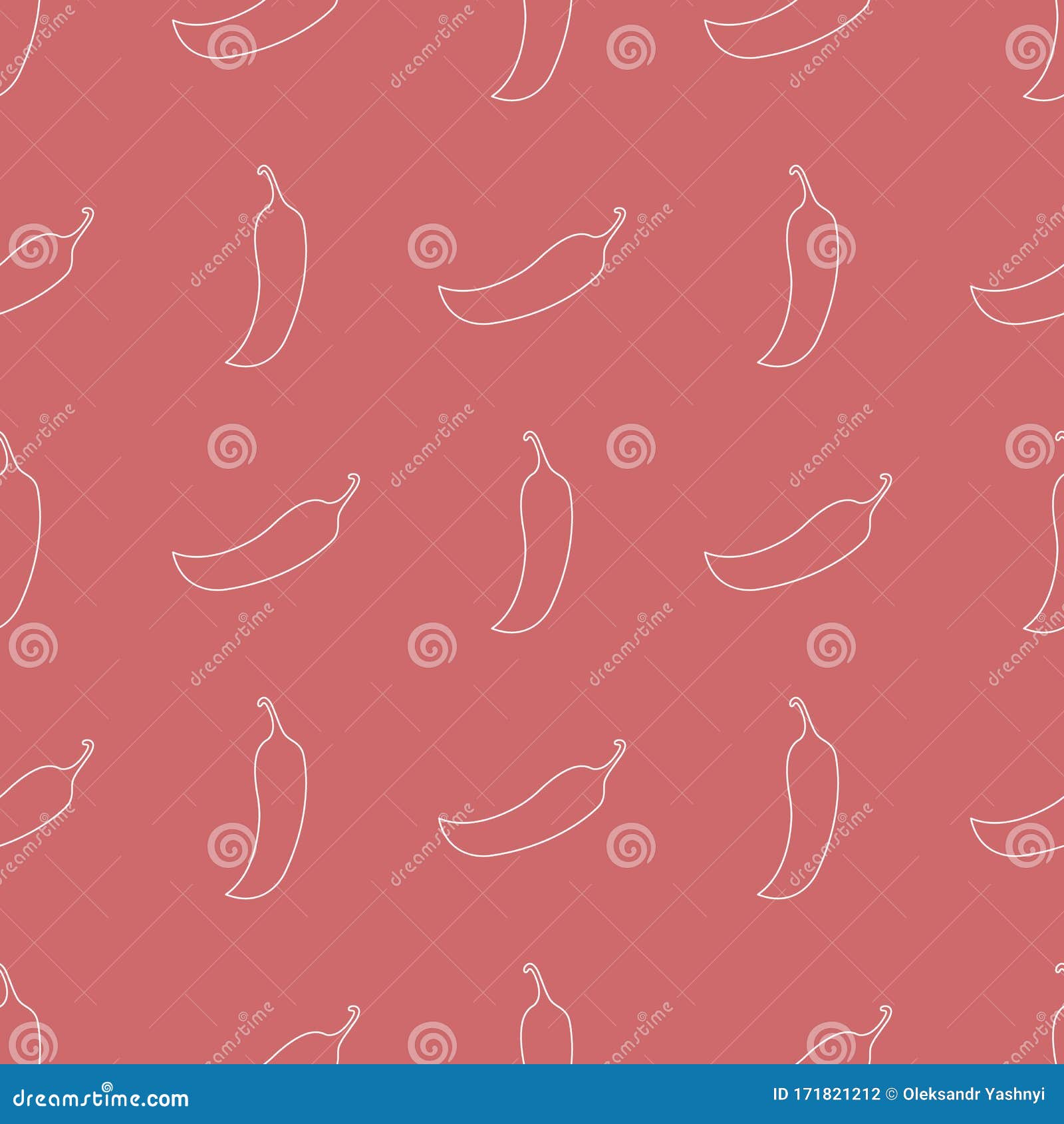Seamless Pattern with Line Style Icon of Chilli Pepper on Red ...