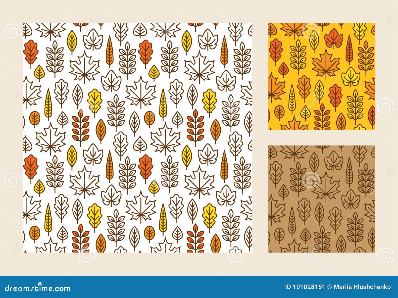 Seamless Pattern with Linear Autumn Leaves. Stock Vector - Illustration ...
