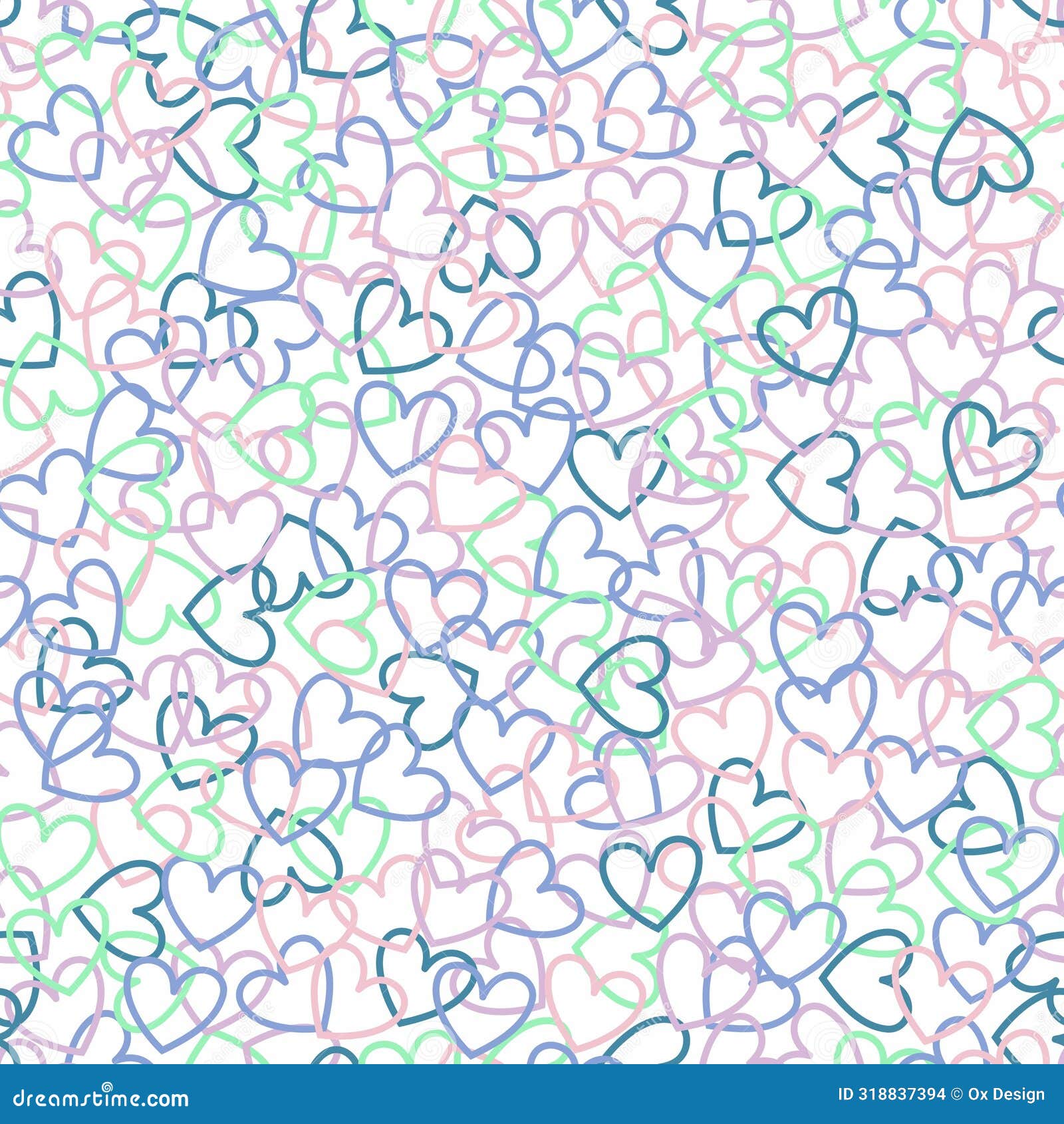 Seamless Pattern with Linear Hearts in Pastel Colors. White Background ...