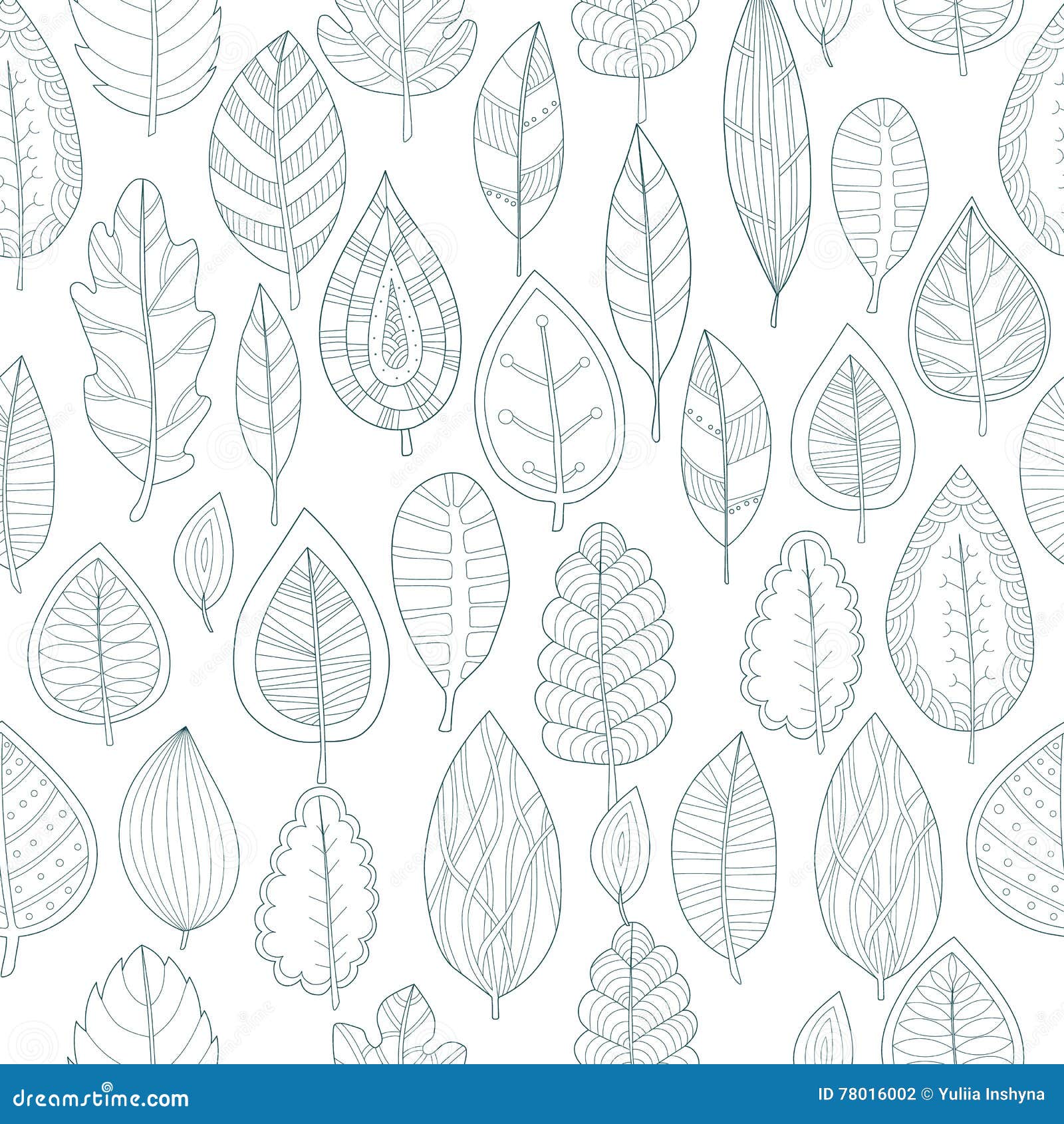 Seamless Pattern with Linear Leaves Stock Vector - Illustration of ...
