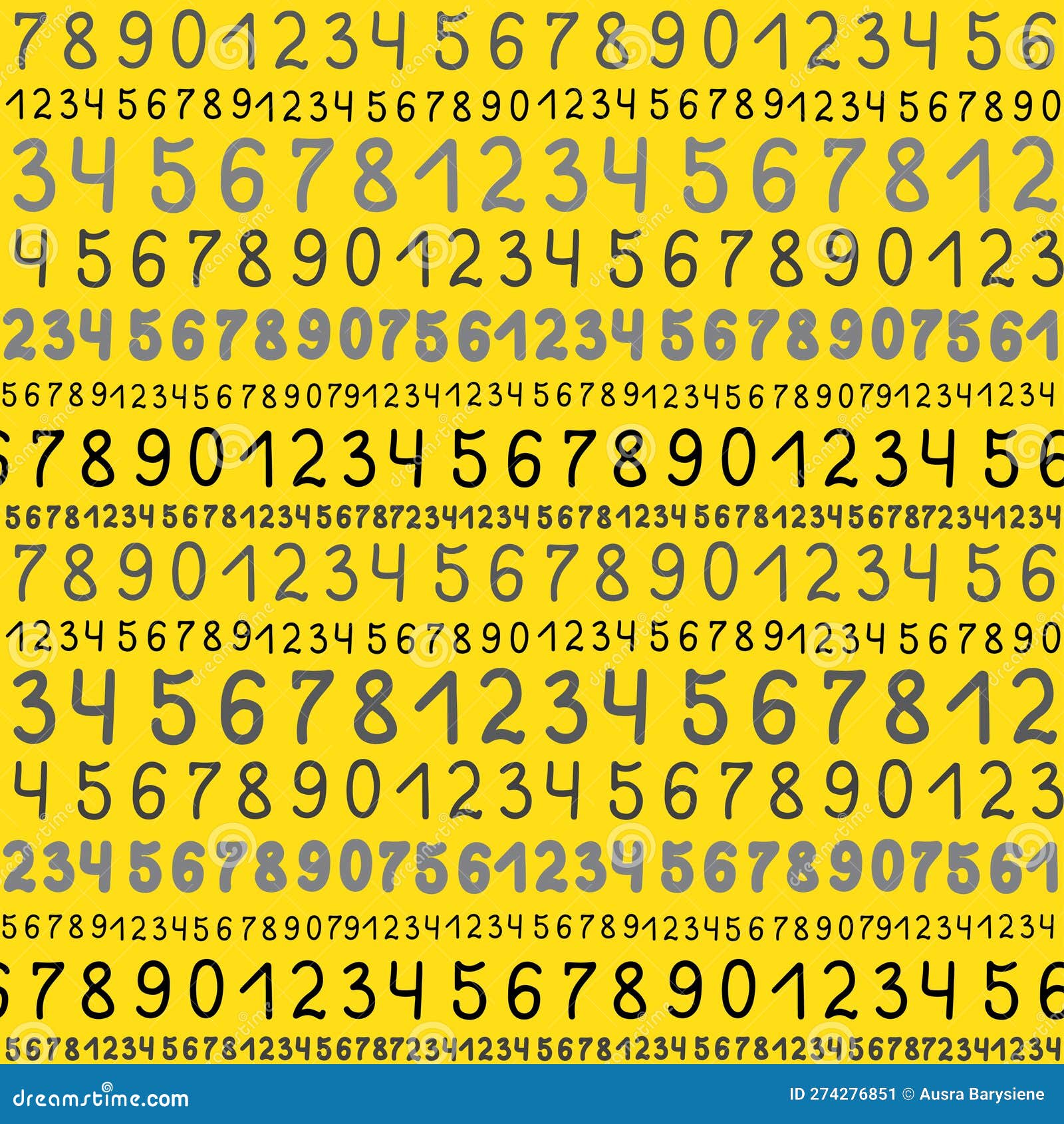 Seamless Pattern with Lined Up Numbers on Yellow Background Stock ...