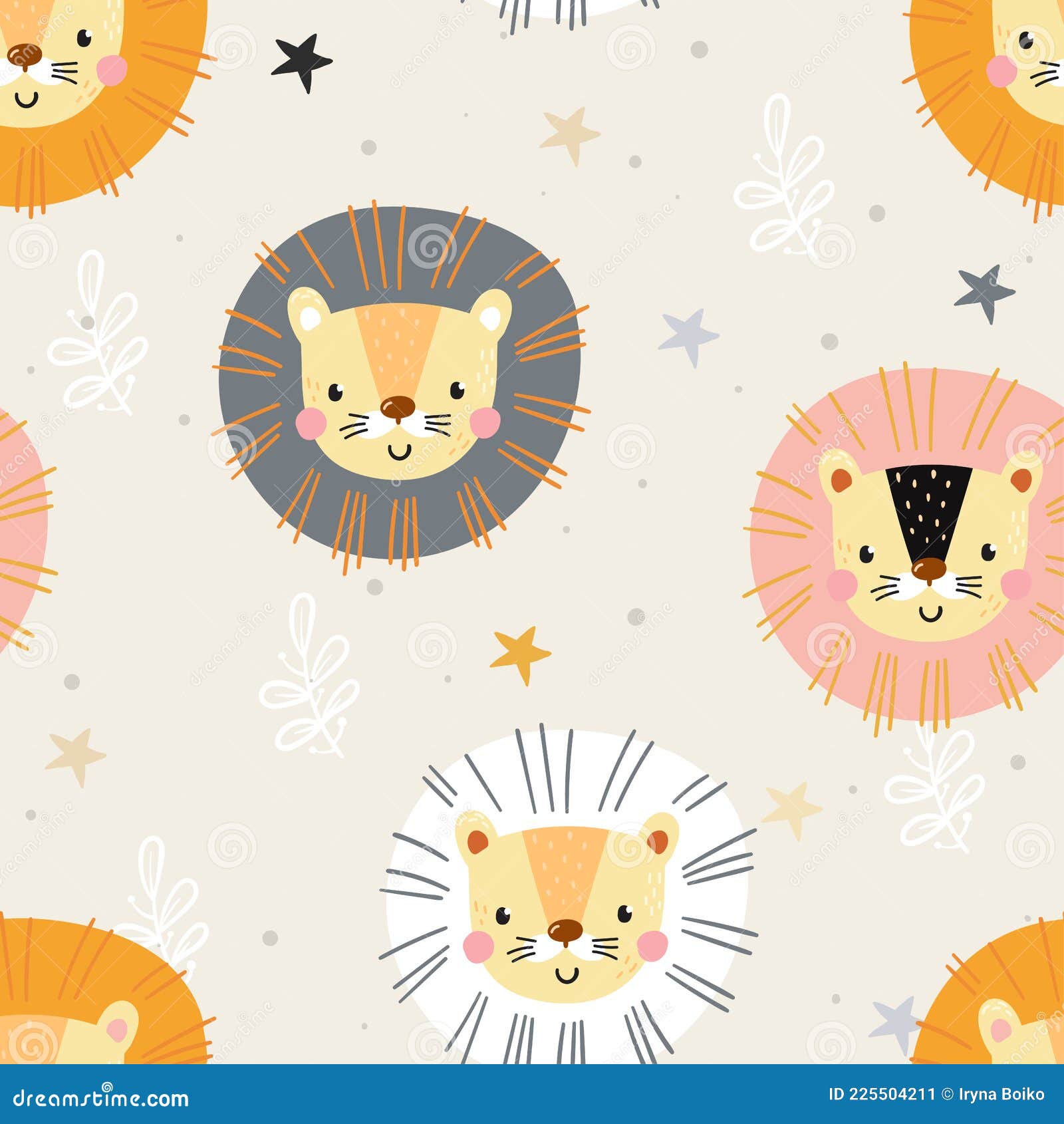 Seamless Pattern with Lion. Cute Little Lion Cartoon Style. Vector ...