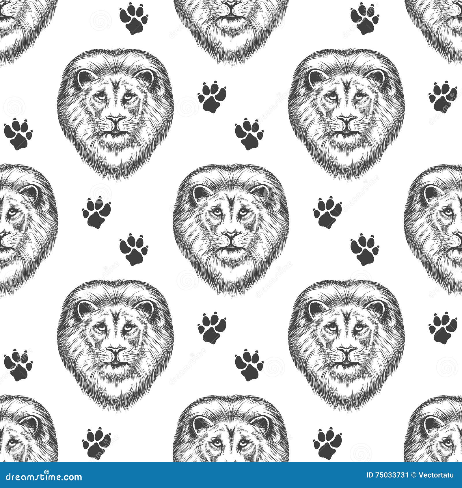 Seamless Pattern with Lion Head Stock Vector - Illustration of ...