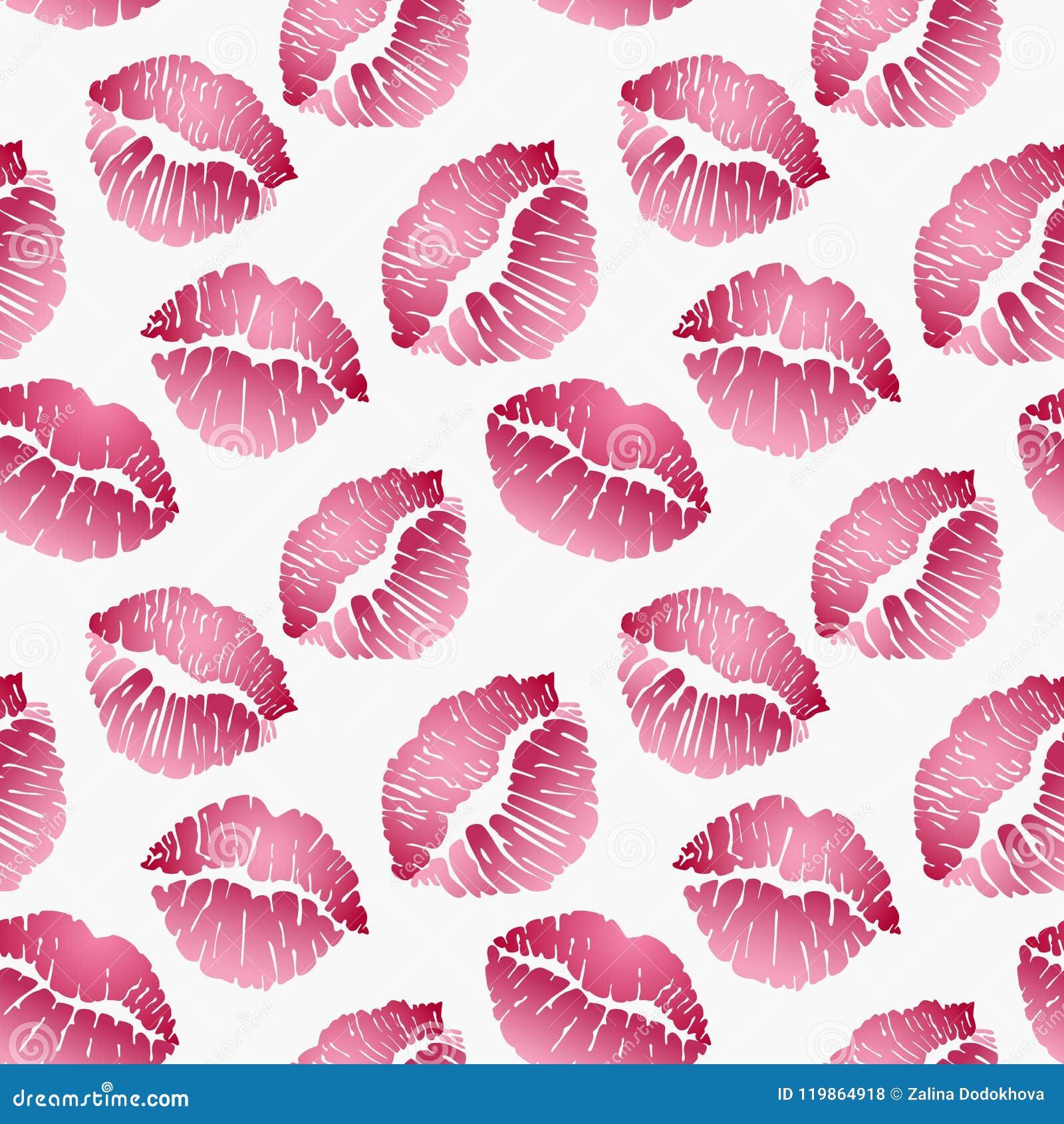 Seamless Pattern with Lip Prints, Red Lips on White Background. Vector ...