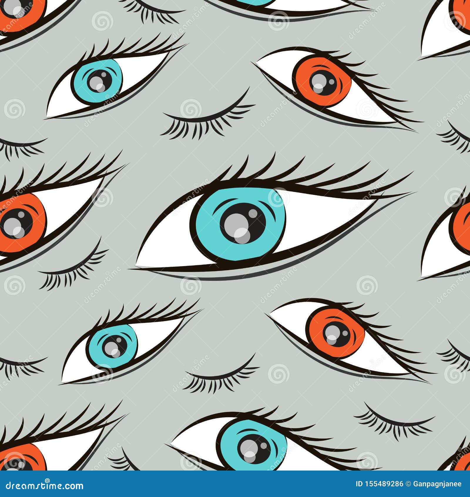 Seamless Pattern with Eyes Vector Background, Hand Drawn Stock Vector ...