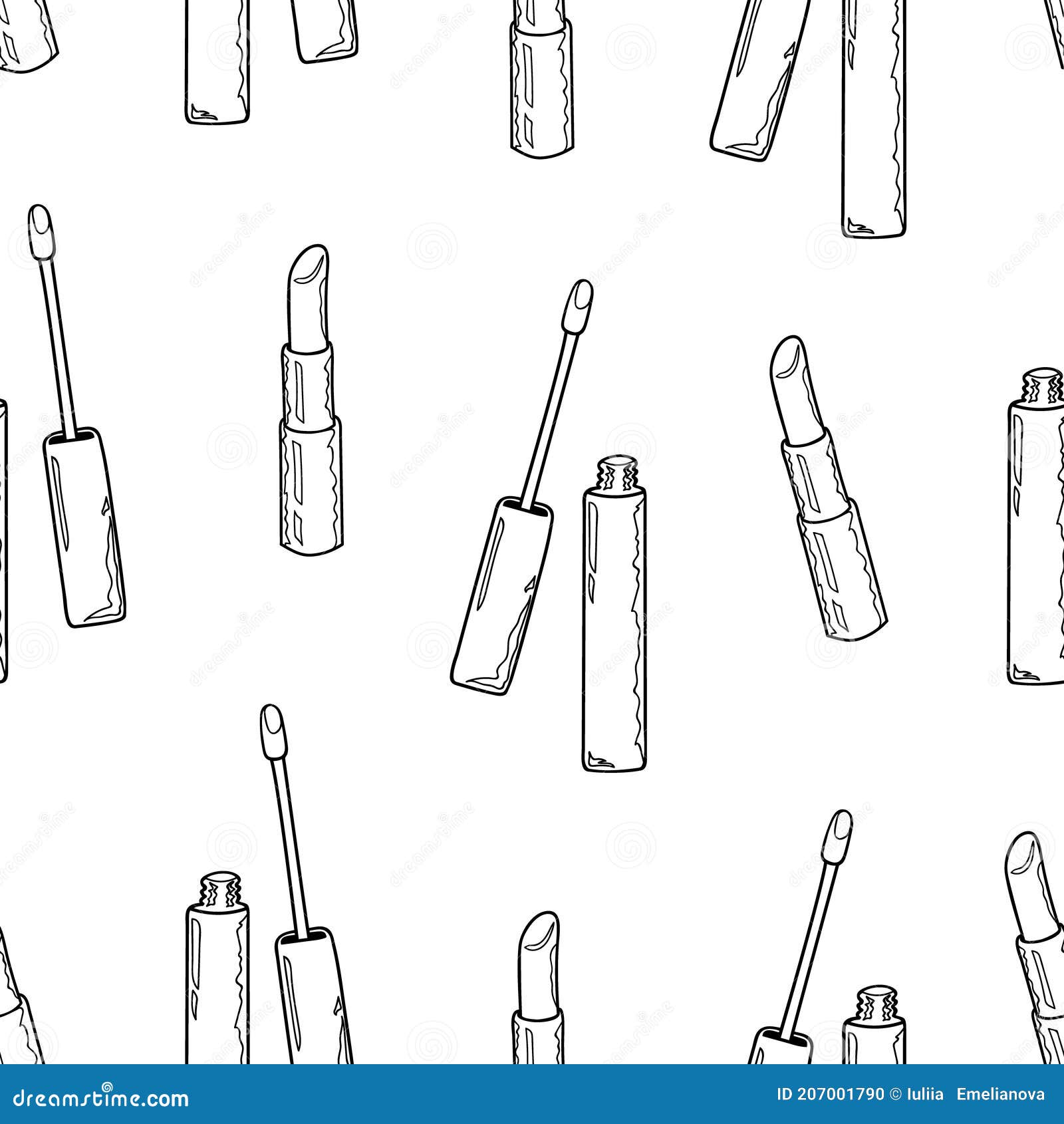 Seamless Pattern of Lipstick and Lip Gloss. a White Background. Hand ...