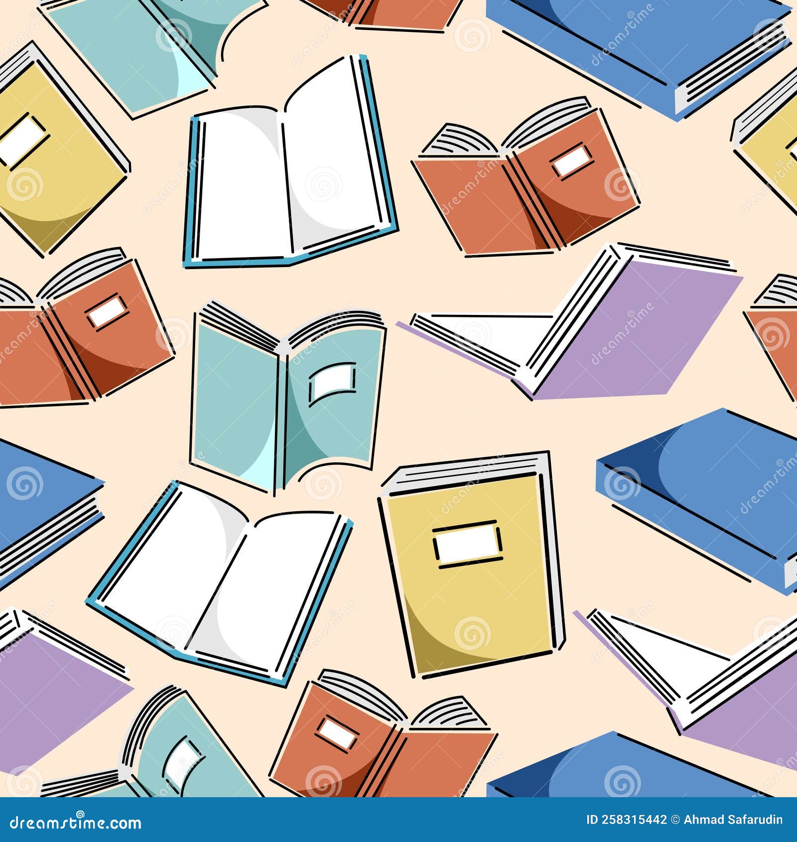 Seamless Pattern of Literacy Book Isolated on White Background.Seamless ...