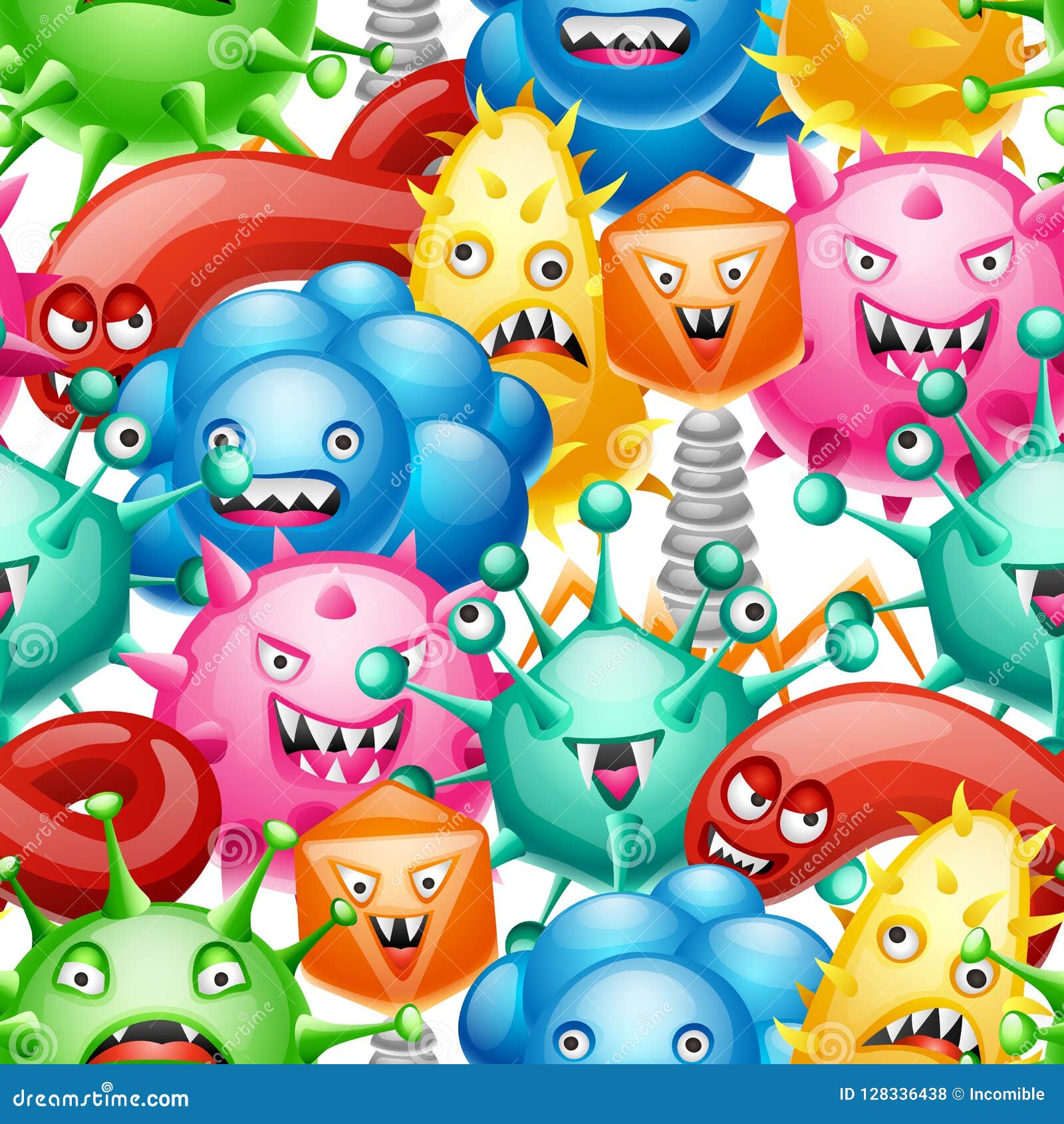 Seamless Pattern with Little Angry Viruses. Stock Vector - Illustration ...