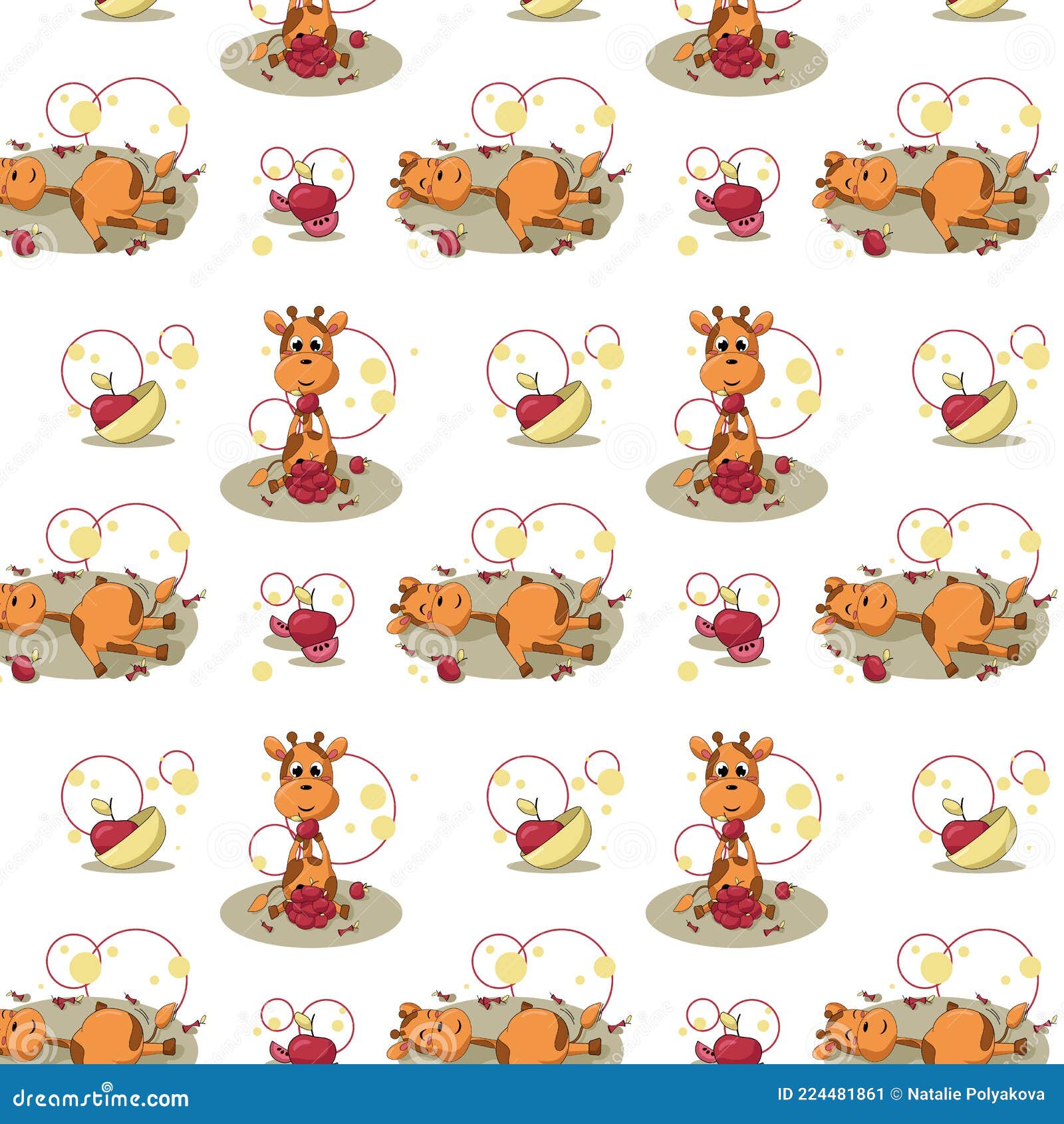 Seamless Pattern with Little Giraffes Apples and Basket Stock Vector ...