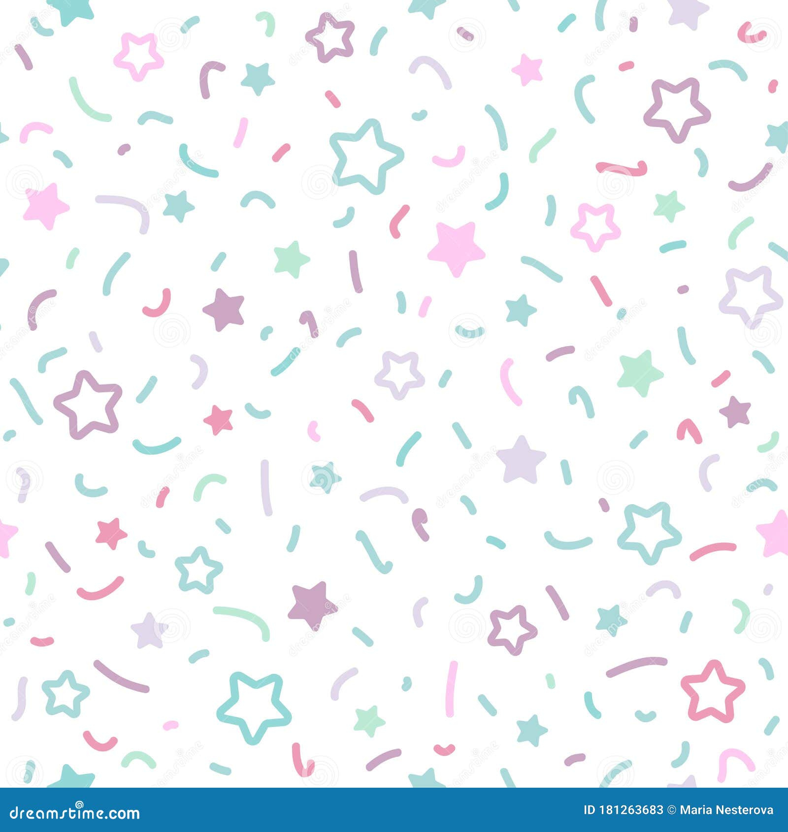 Seamless Pattern with Little Rounded Stars, Dots and Strokes on White ...