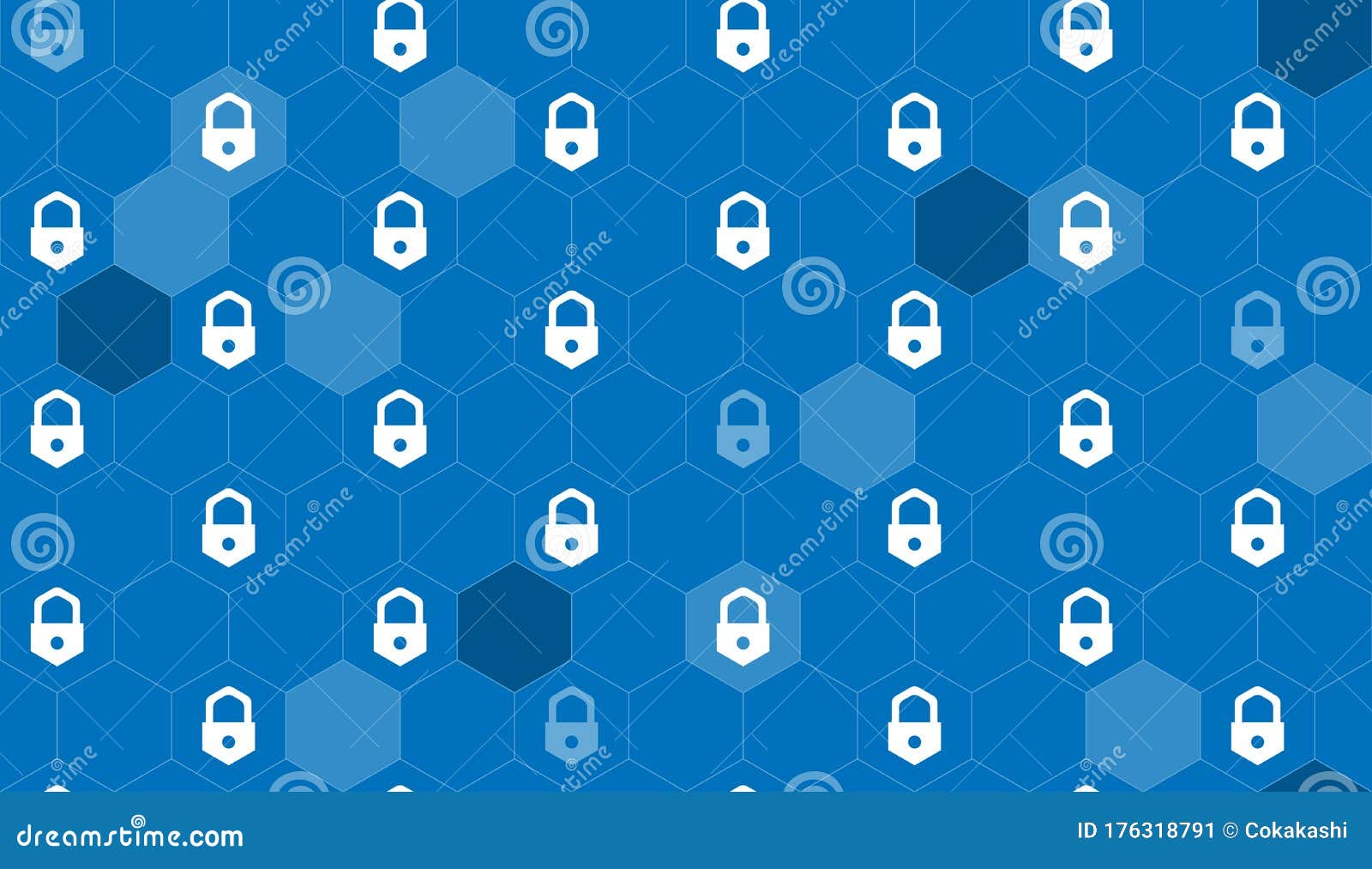 Seamless Pattern Lock Icon Hexagon Net Blue Background, Cyber Security ...