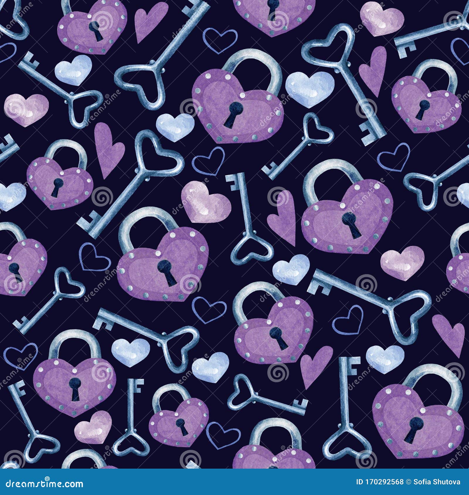 Seamless Pattern of Locks and Keys. Watercolor Pattern for Design ...