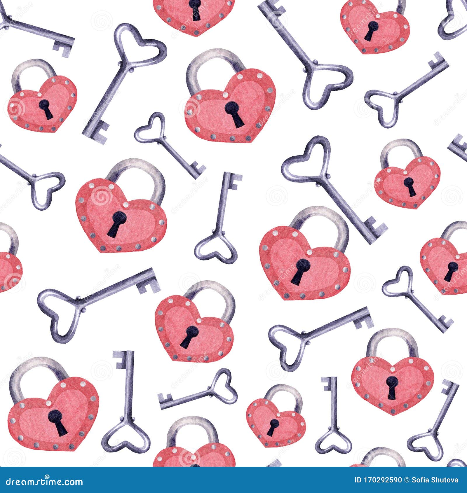 Seamless Pattern of Locks and Keys. Watercolor Pattern for Design ...