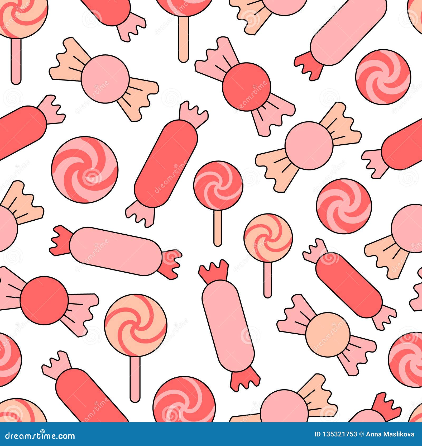 Seamless Pattern of Lollipop and Candy Pink Color. Vector Illustration ...