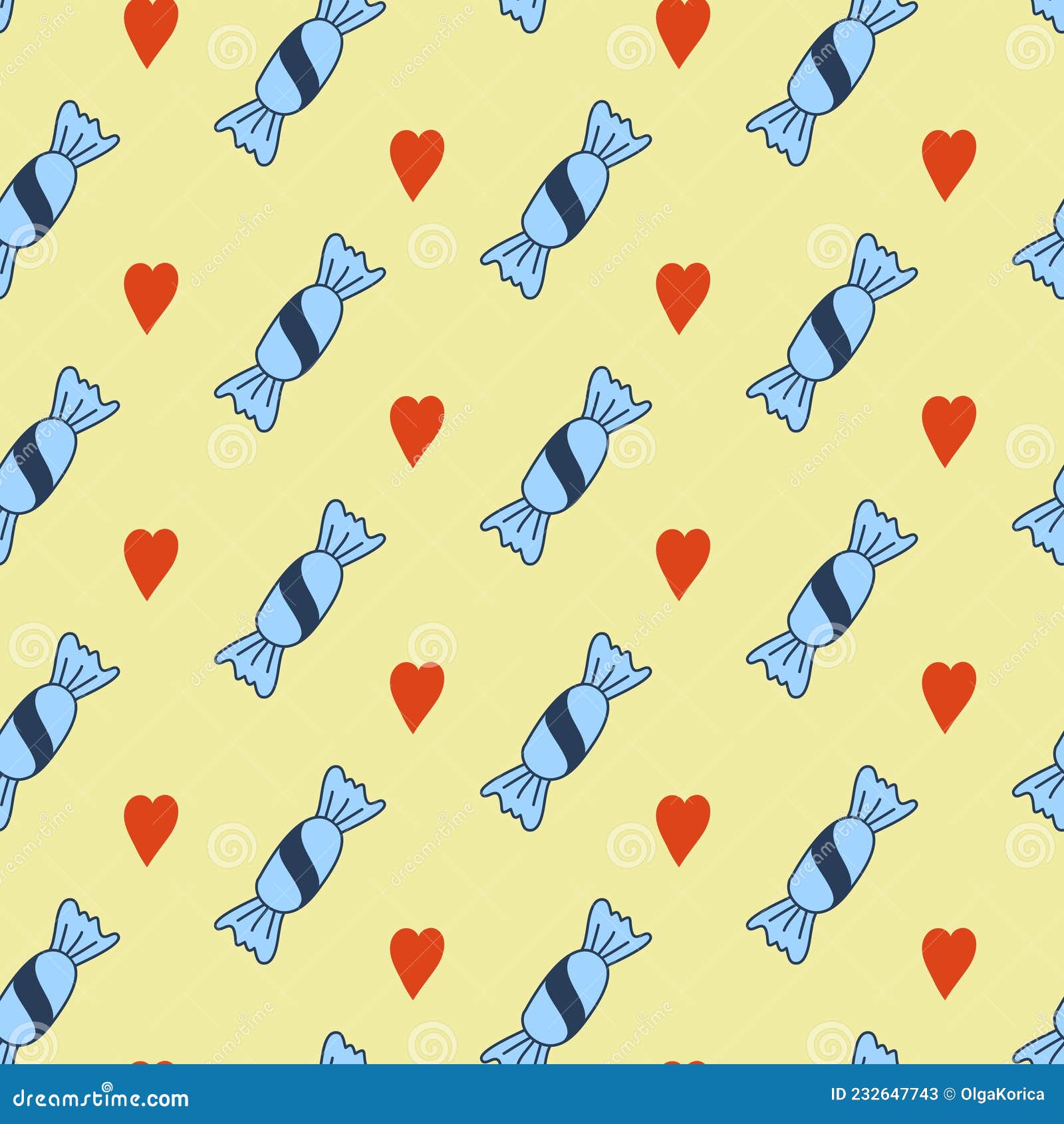 Seamless Pattern, Lollipop Candy in a Wrapper with a Heart, Vector ...