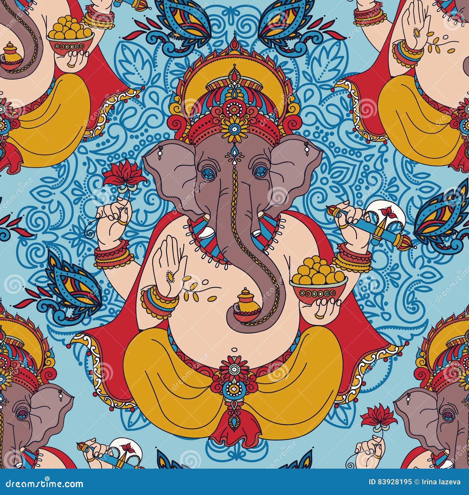 Seamless Pattern with Lord Ganesha and Paisley Ornament Stock Vector ...