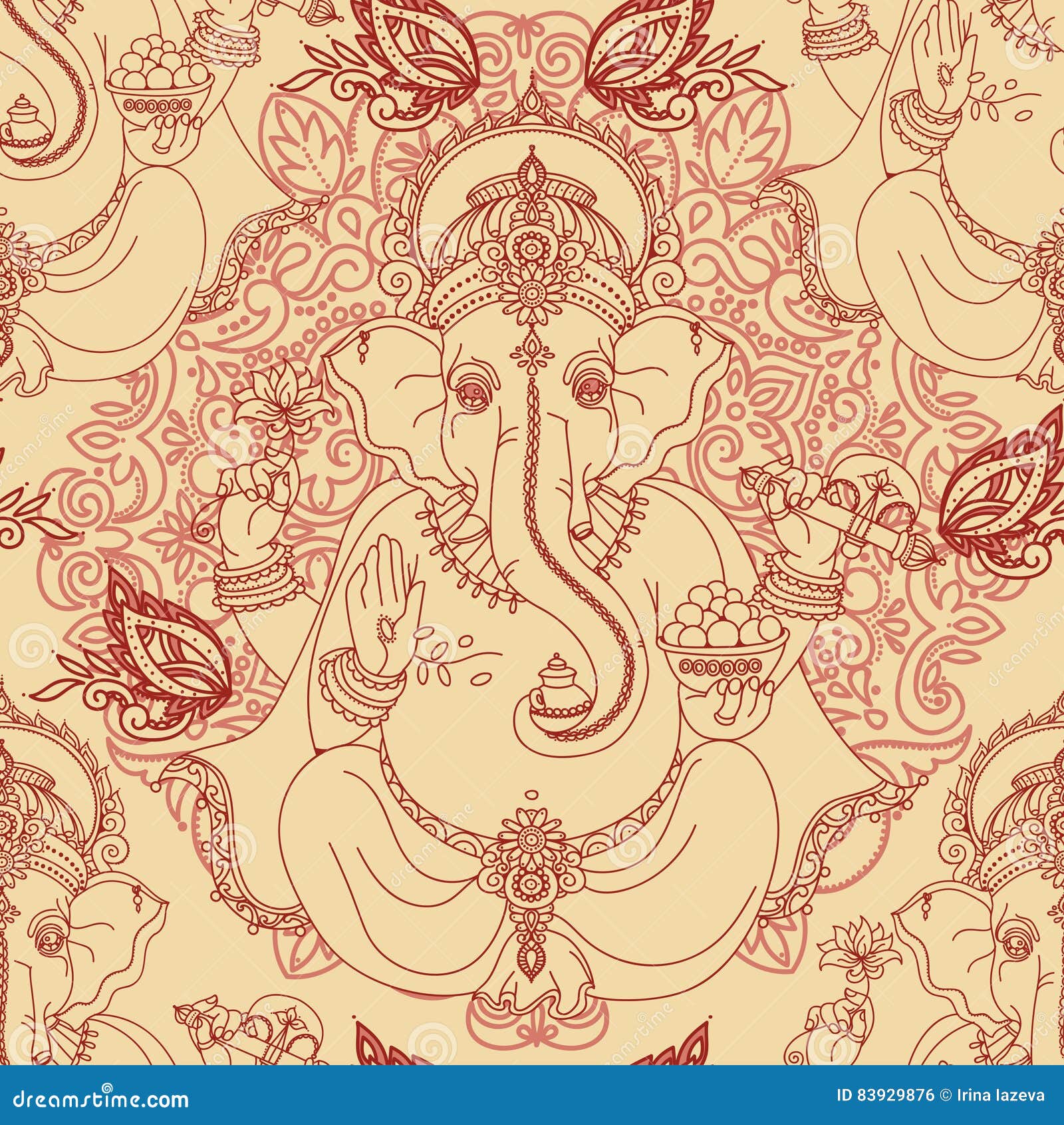 Seamless Pattern with Lord Ganesha and Paisley Ornament Stock Vector ...