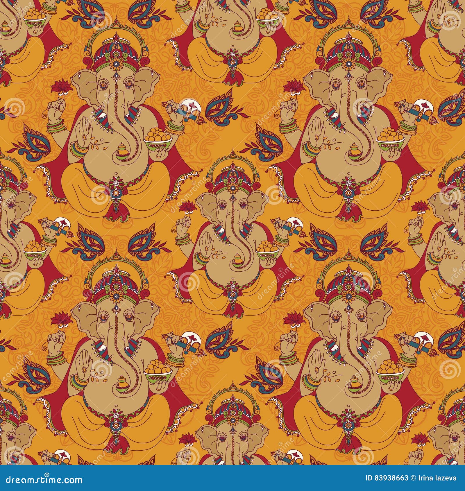 Seamless Pattern with Lord Ganesha and Paisley Ornament Stock Vector ...