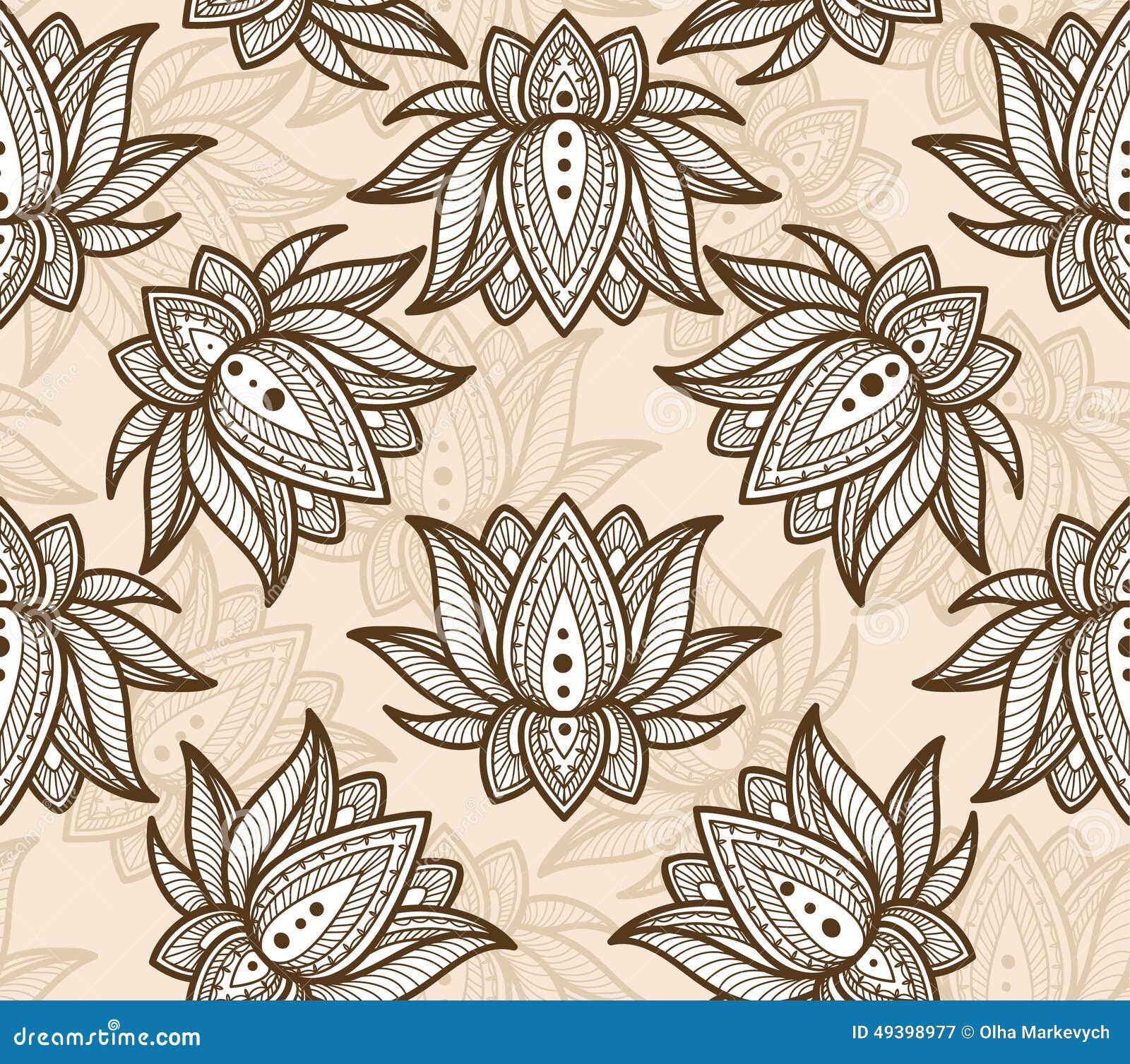 Seamless Pattern Lotus stock vector. Illustration of drawing - 49398977