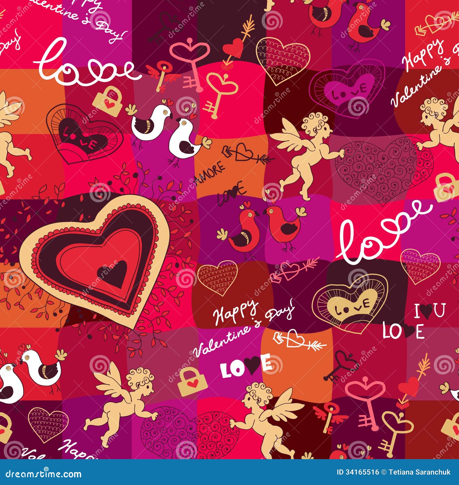 Seamless Pattern with Love Icons Stock Vector - Illustration of grid ...